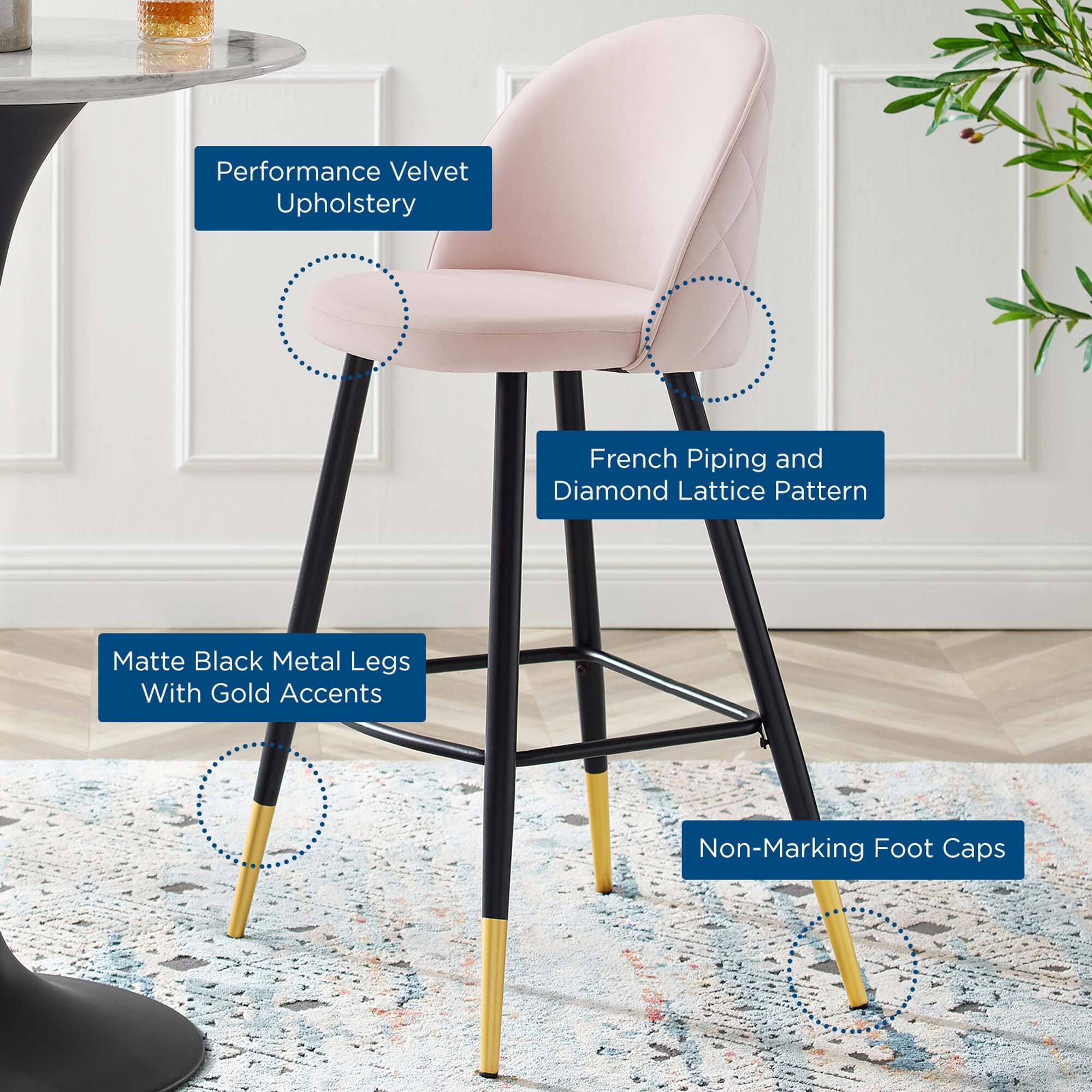 Cordial Performance Velvet Bar Stools Set of 2 by Modway Pink EEI-4527 ...