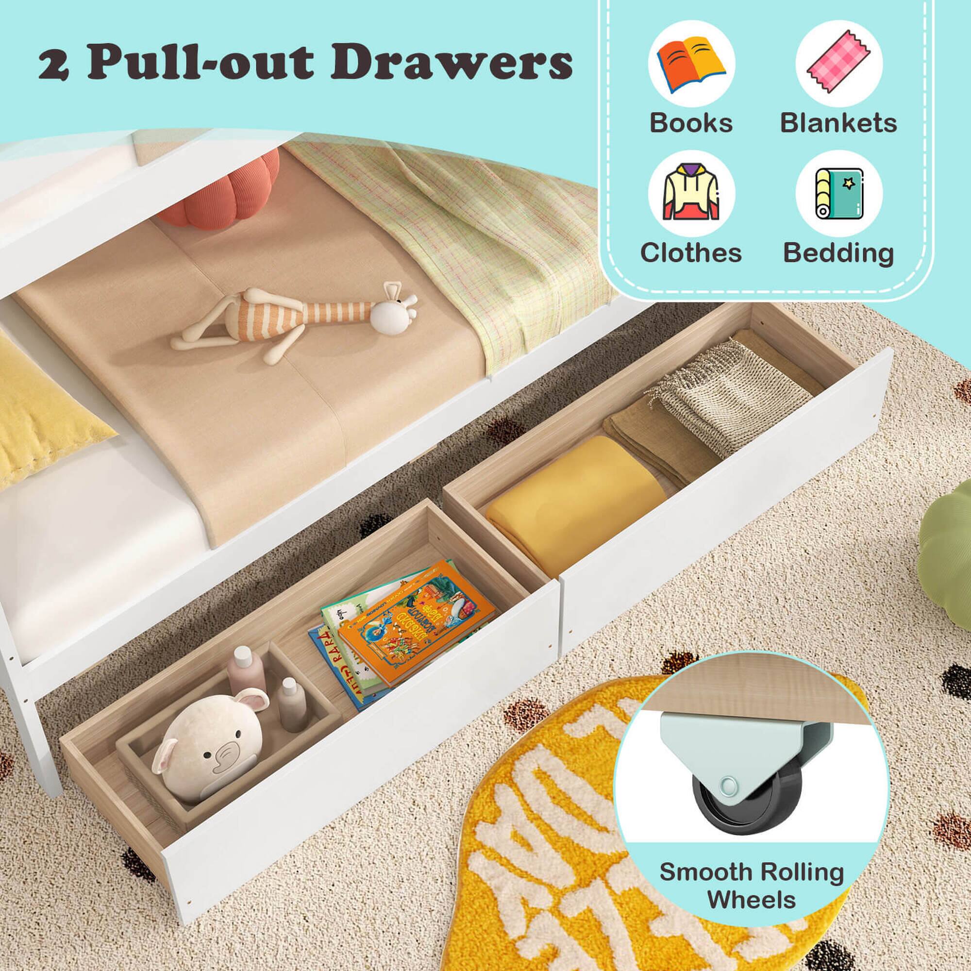 Costway Twin Over Twin Bunk Bed with Storage Stairs & Drawers Full ...