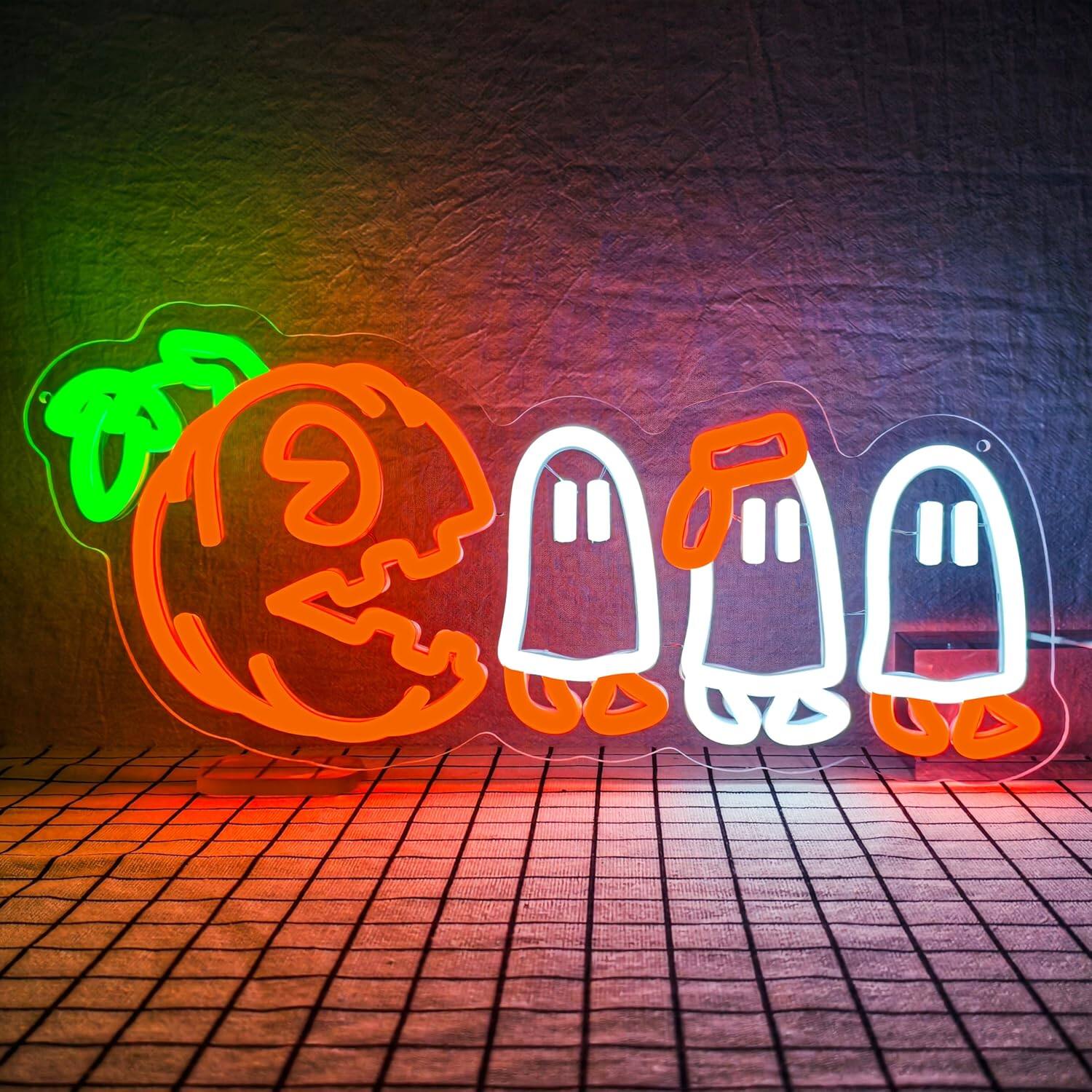 Auledio Halloween Neon Sign Pumpkin Neon Light Up Sign for Halloween ...