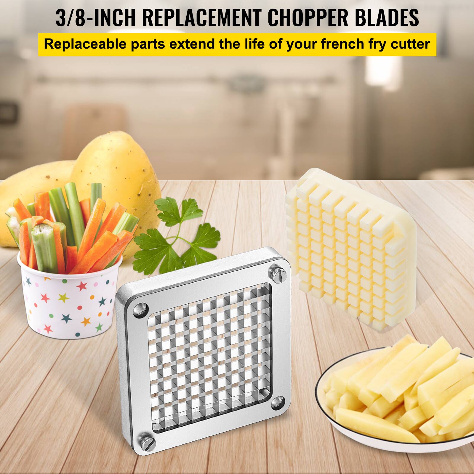 VEVOR Replacement Chopper Blade, 3/8 inch, 3 PCS French Fry Blade Assembly with 6 Extra Knives ...