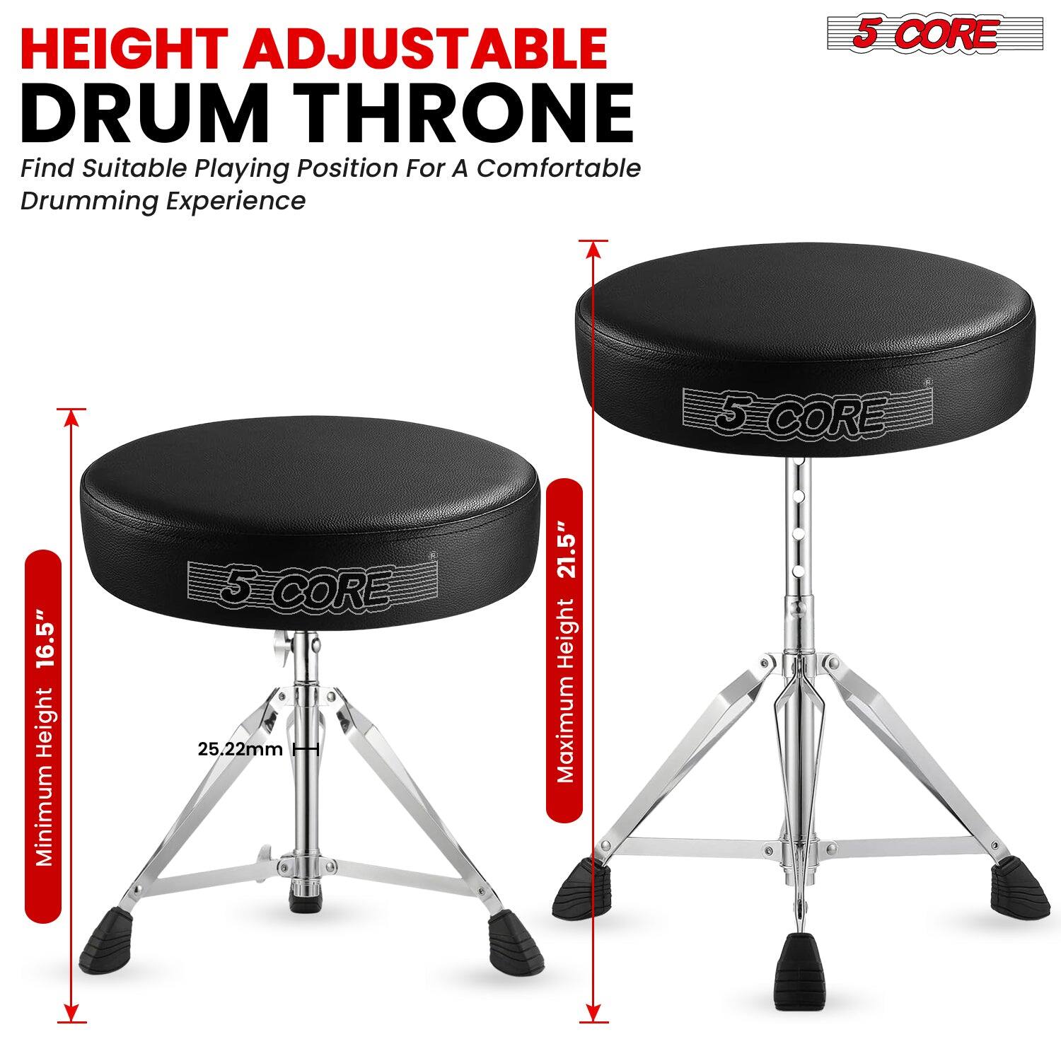 5 CORE Drum Throne 3" Thick Padded Comfortable Guitar Stool Drummer ...