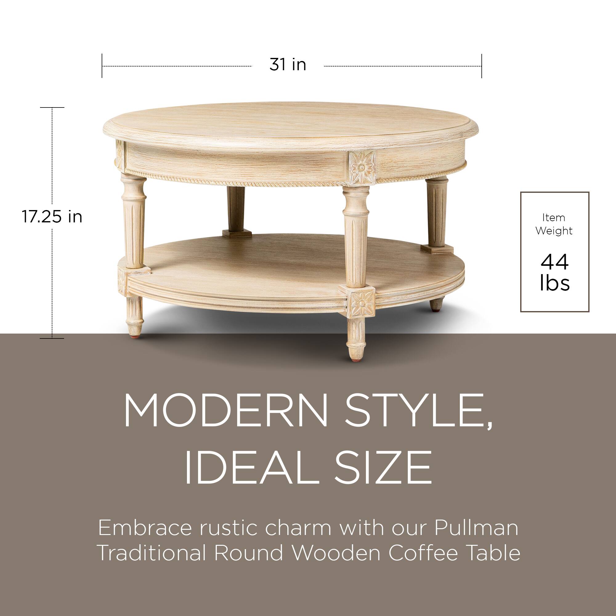 Maven Lane Pullman Traditional Round Wooden Coffee Table, Finish ...