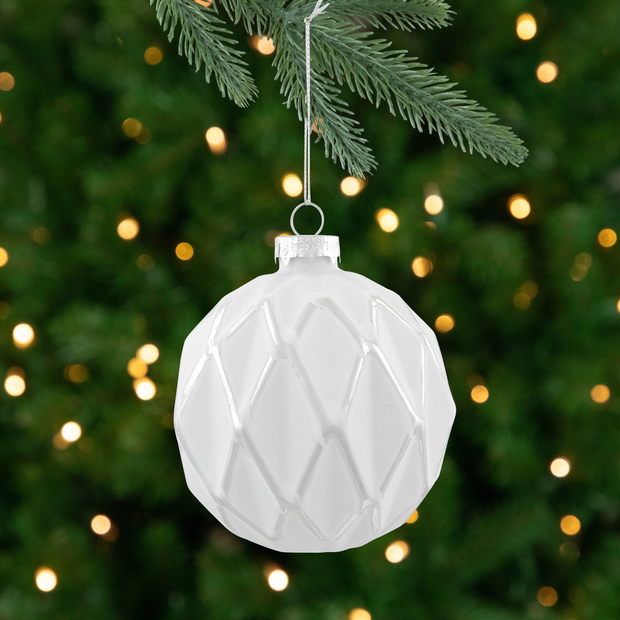 Northlight - Embossed Diamond Christmas Glass Ball Ornaments - 4" - 4ct ...