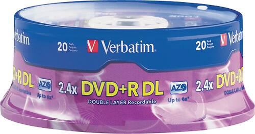 Verbatim Double Layer DVD+R DL 8.5GB 8x 20pk Spindle Blue/Purple 95310 ...