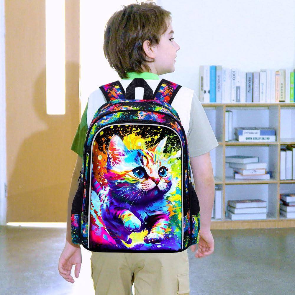 Stamp n Camp 16" Cat Backpack For 3pcs Bookbag Elementary School ...