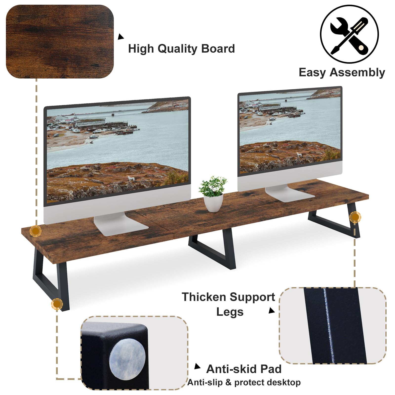 Cedar Assembly Large [dual] [monitor] [riser] Rustic Extra Long Tv ...