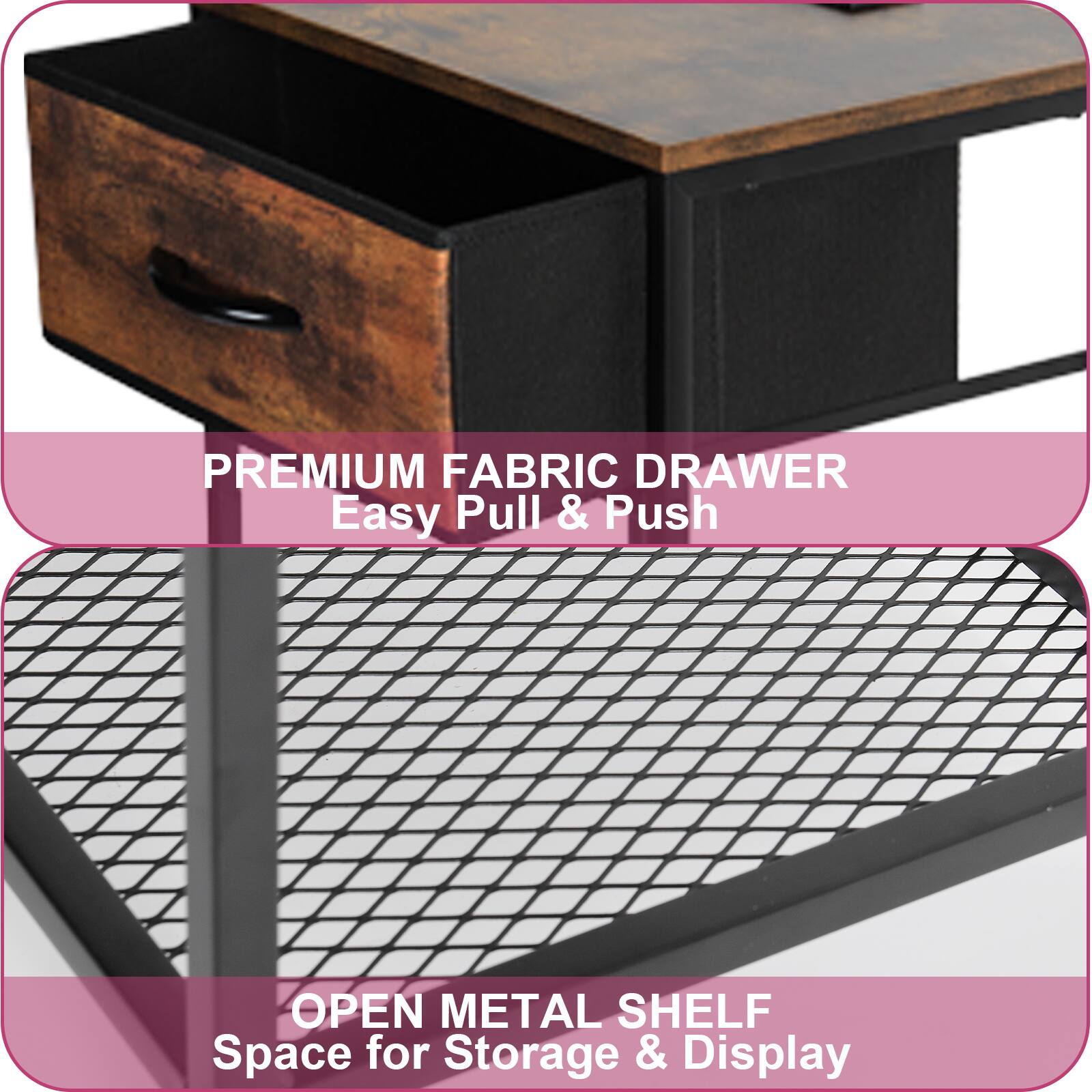 Oumilen Set of 2 Nightstands with Charging Station, Industrial End ...