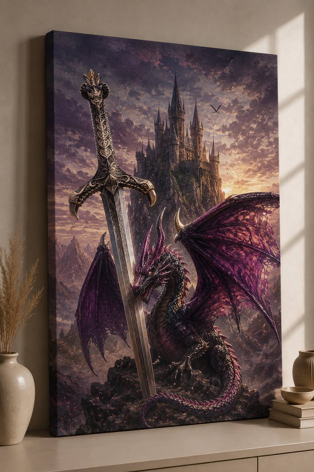 FC Design Large Royal Sword Dragon Wall Art Canvas Print 24x36" Castle ...