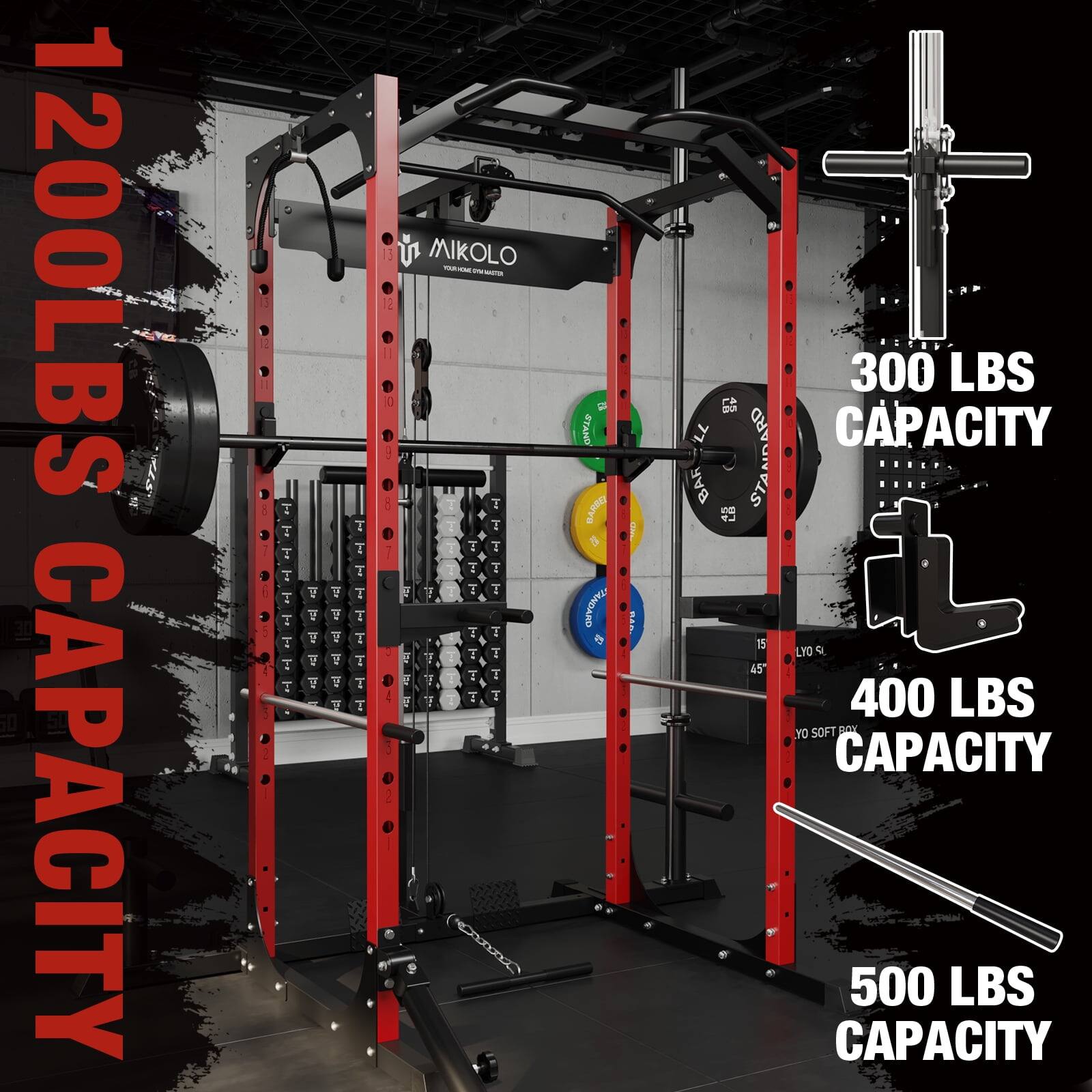 Mikolo Power Rack Cage with LAT Pulldown System,1200 lbs Capacity Power ...