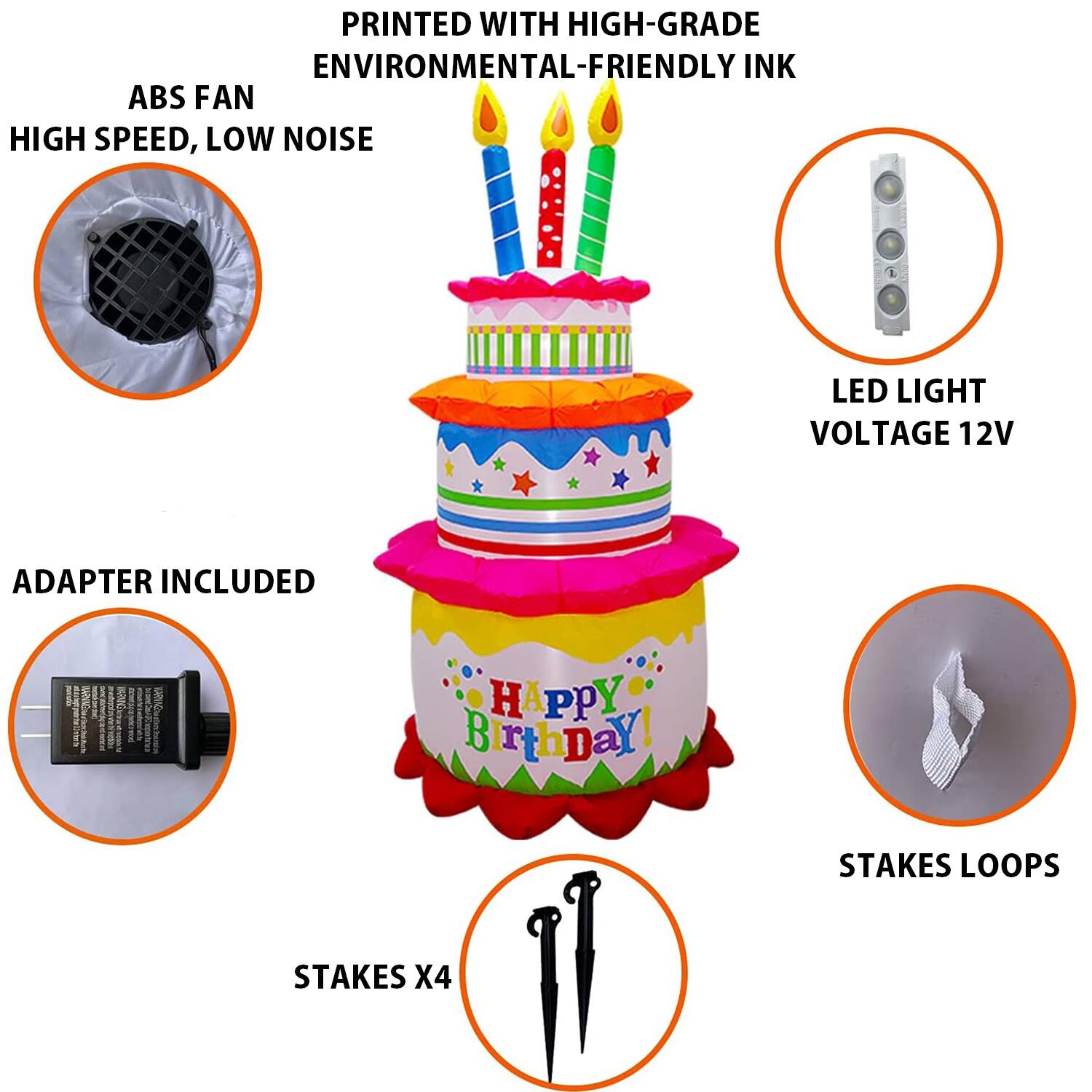 Garnen 6Ft Inflatable Happy Birthday Decorations Balloons For Kids, LED ...