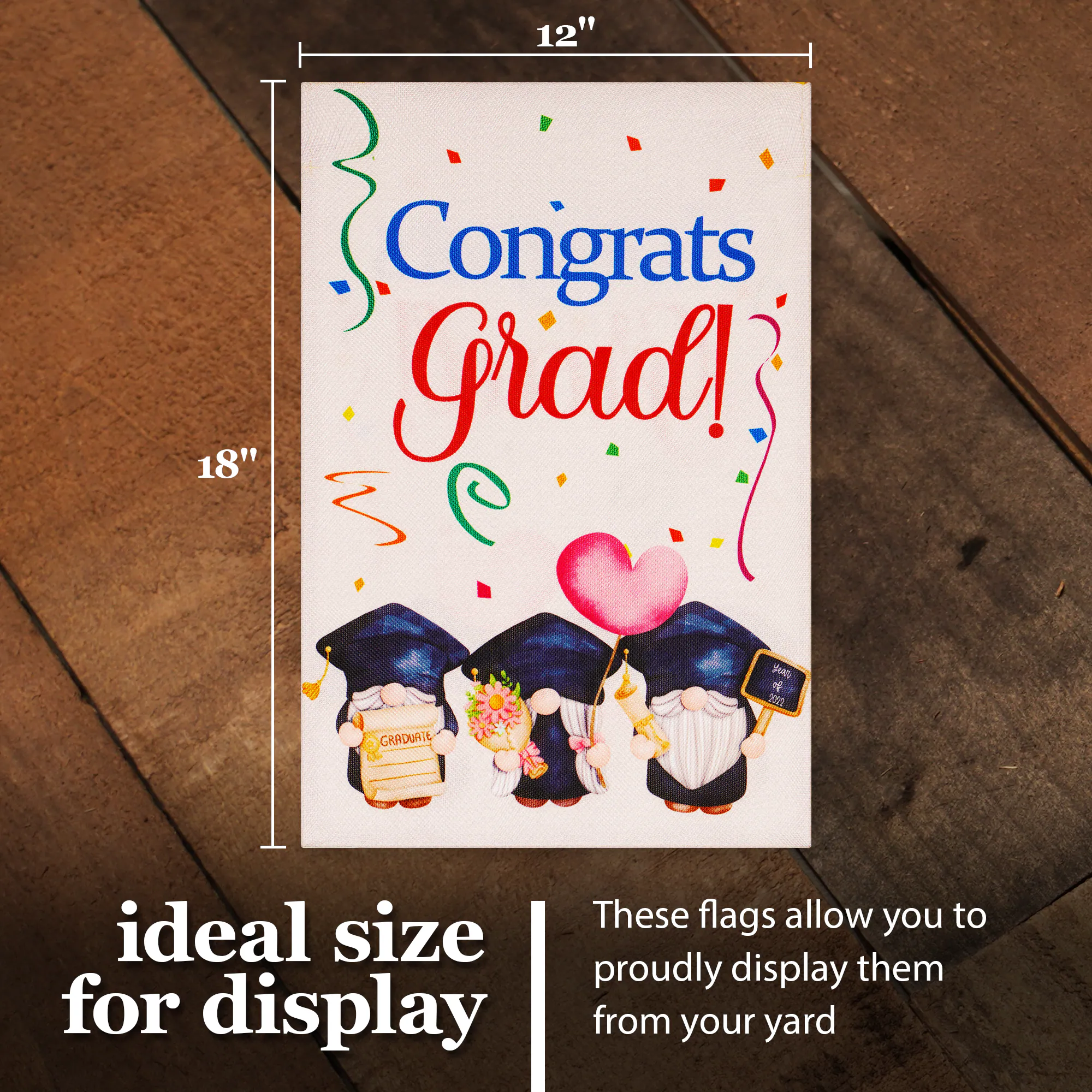 G128 Congrats Grad Garden Flag Three Gnomes Design, 12 x 18 in Assorted ...