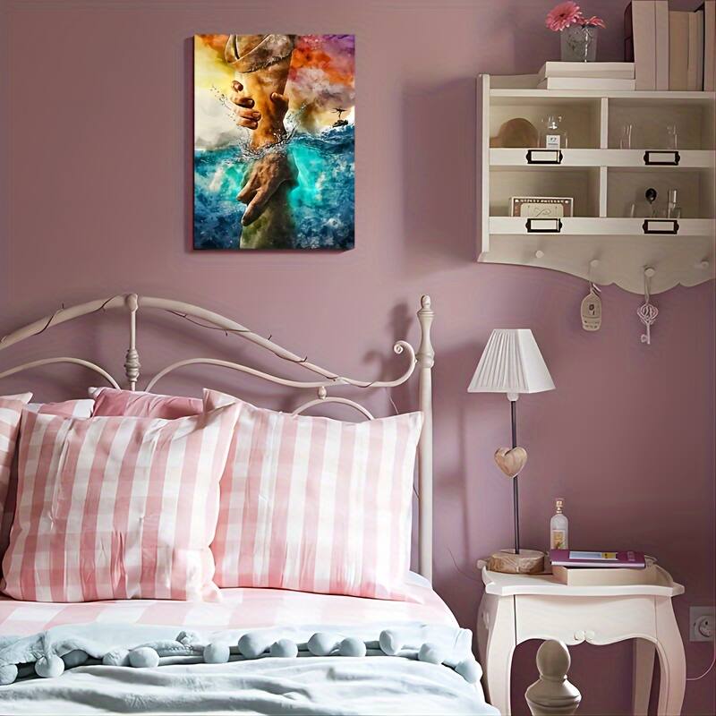 blue 1pc wood frame canvas painting, hand of god wall painting ...