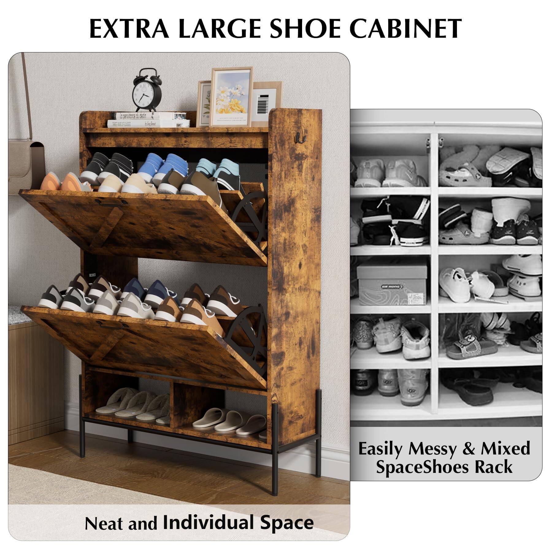 Jojoka Shoe Cabinet with 2 Flip Drawers & Open Shelf, Hidden Shoe ...