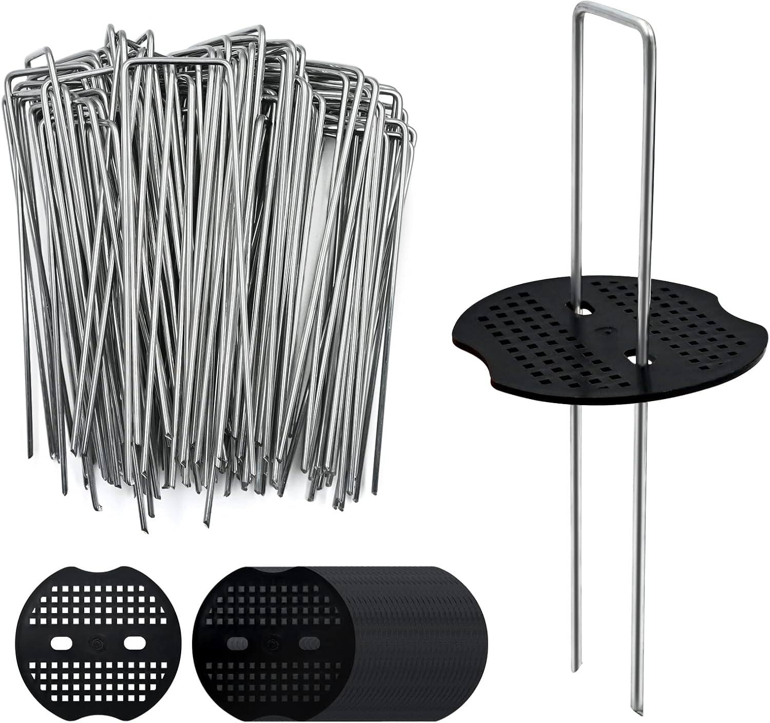 Auledio 50 piece 4 inch landscape spikes and fixing washers set, garden ...