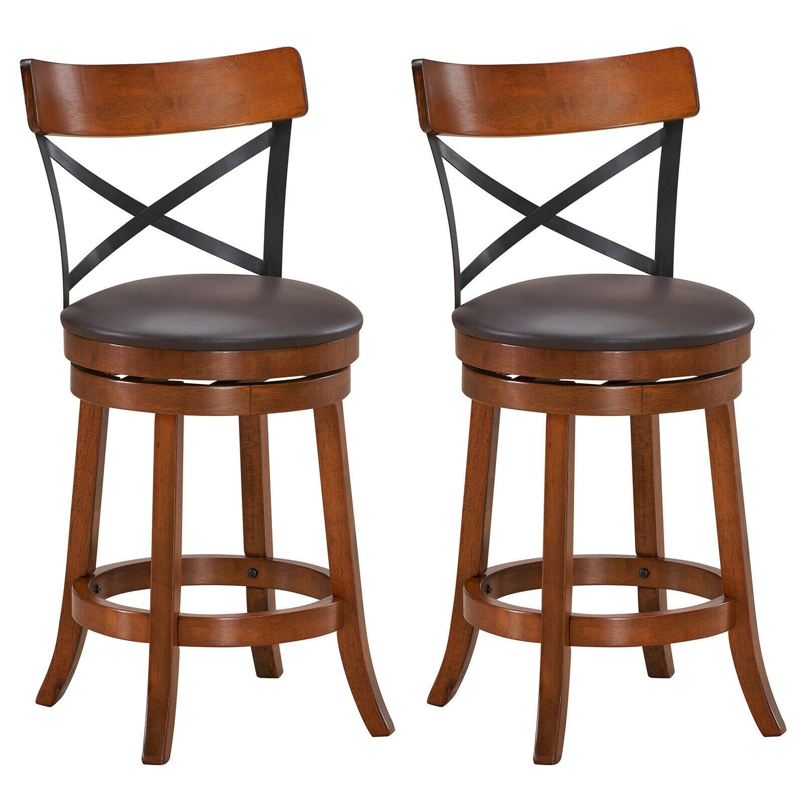 Ecooso Set of 2 360° Swivel Bar Stools with Rubber Wood Legs and ...