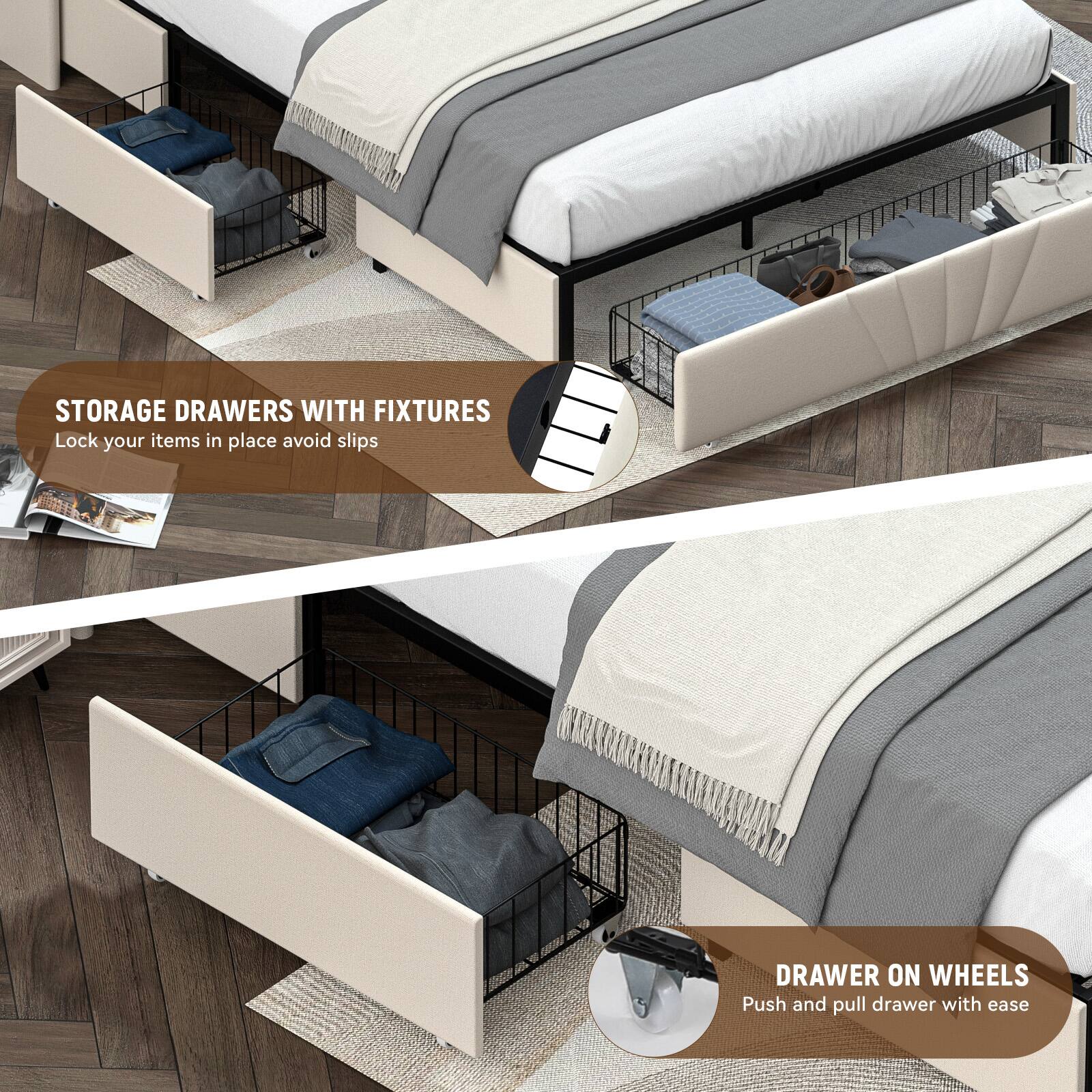 CloudRest Pro Queen Upholstered Platform Bed Frame with USB,Type C ...