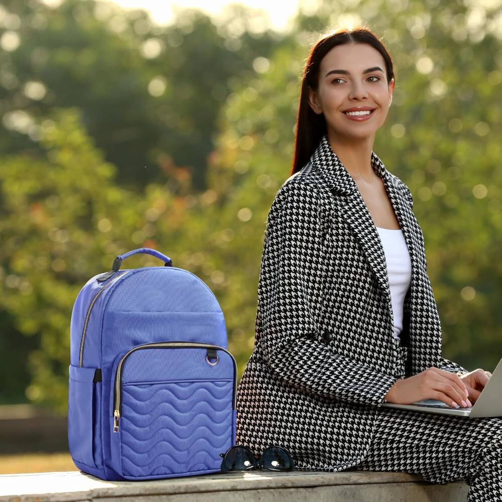 Circus Cirle Stylish Quilted Water Resistant Laptop Backpack Blue CC ...