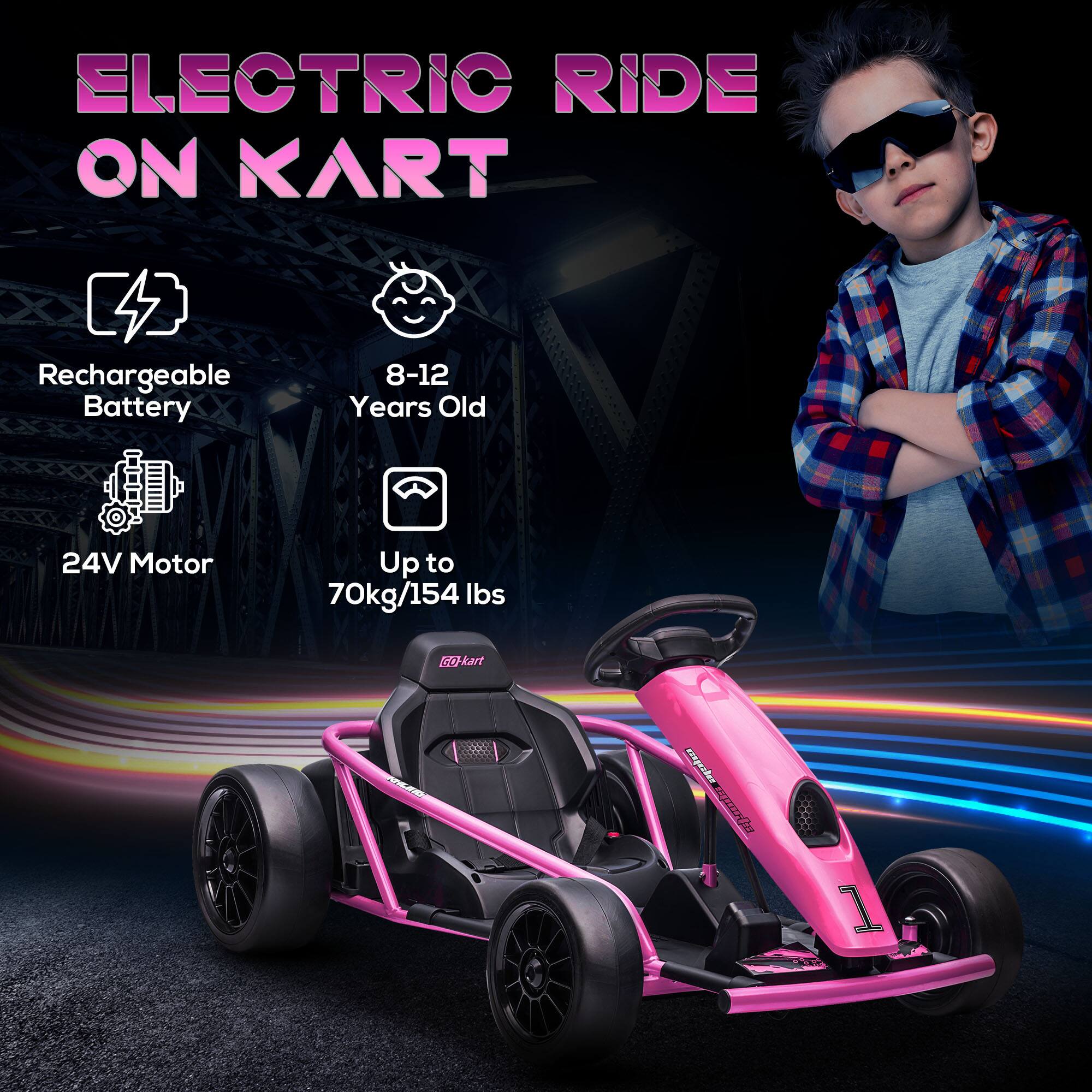 Ecooso 24V Electric Drifting Go Kart with Dual Motors, Music, Horn ...