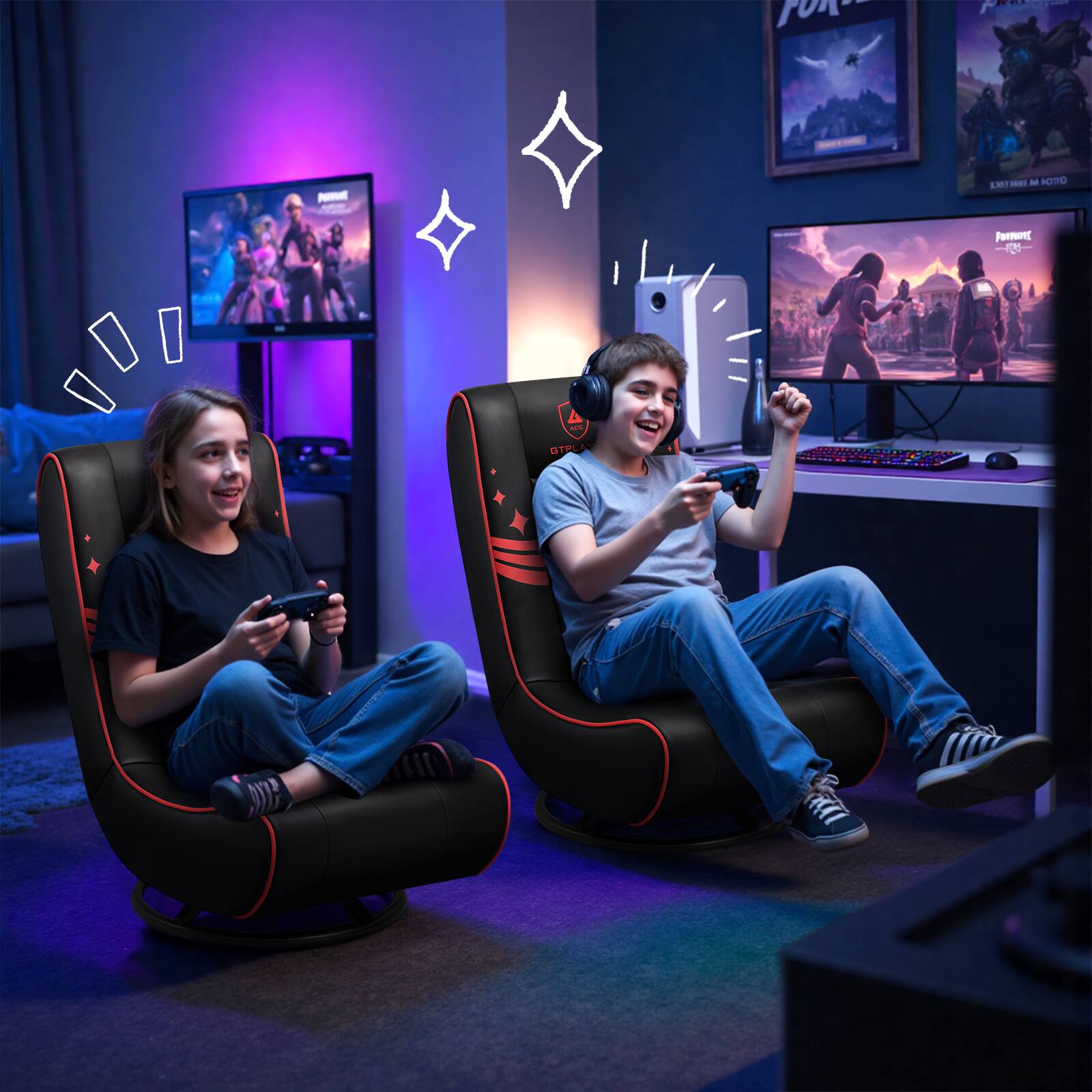 GTPlayer Floor Gaming Chair Foldable Swivel Floor Chairs 360 ...