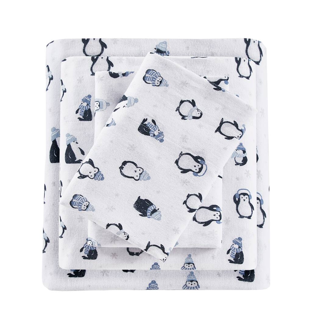 Gracie Mills Toasty Cotton Flannel Printed Sheet Set Blue Penguins 0671 ...
