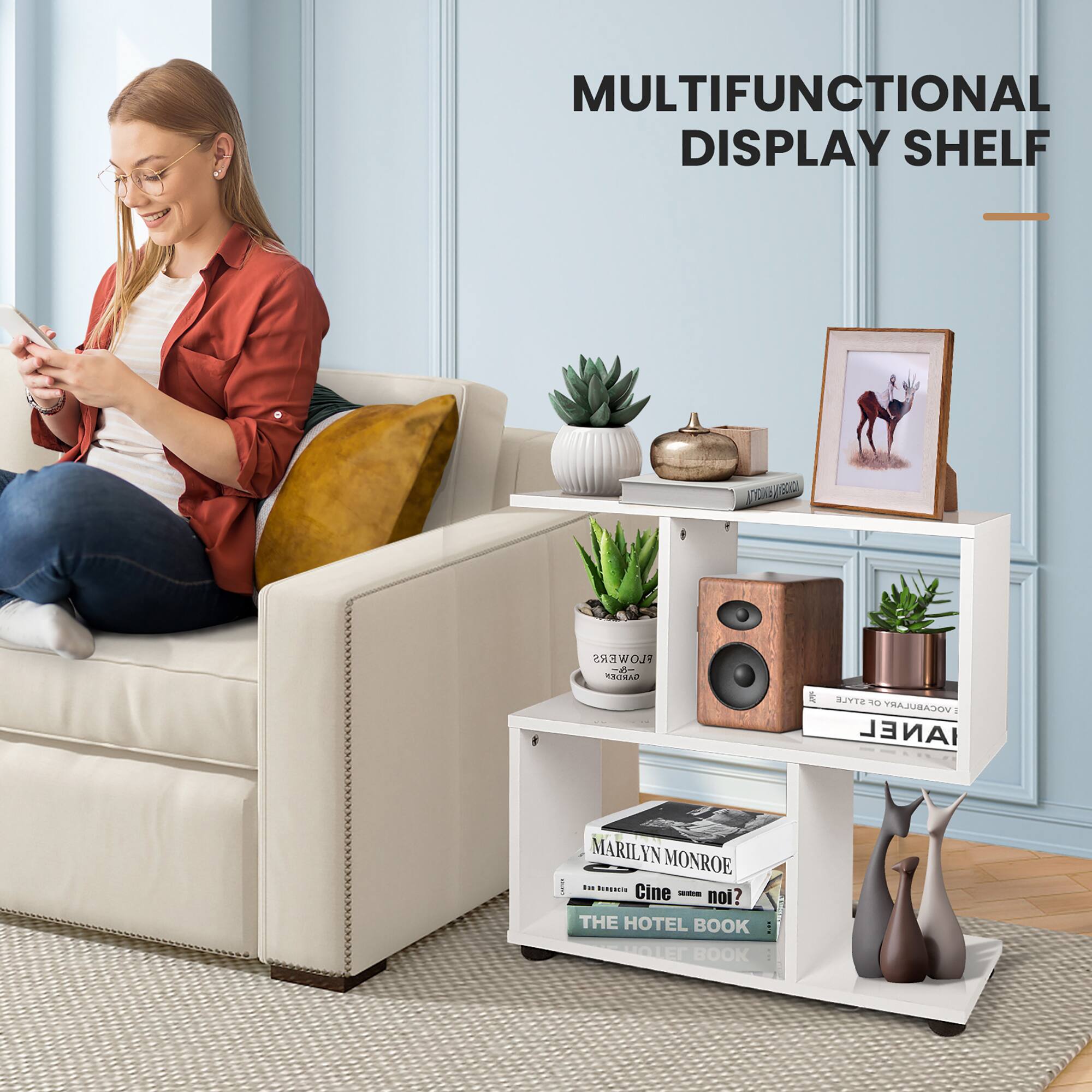 Costway 2 Tier Bookshelf S Shaped Bookcase Storage Rack Display Shelf w ...