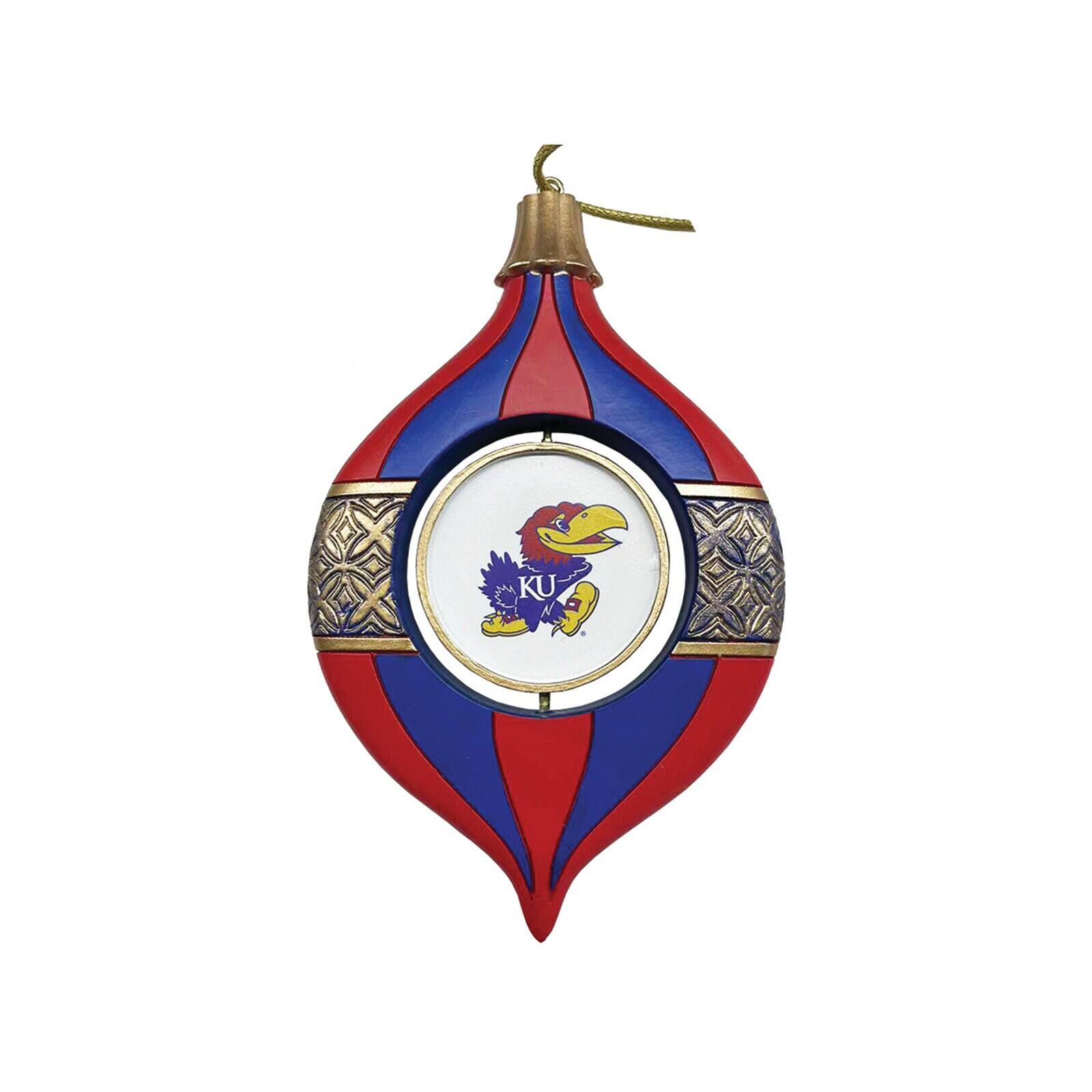 Santa's Workshop Kansas Jayhawks Two Piece 5.5" Spinning Bulb Ornament ...