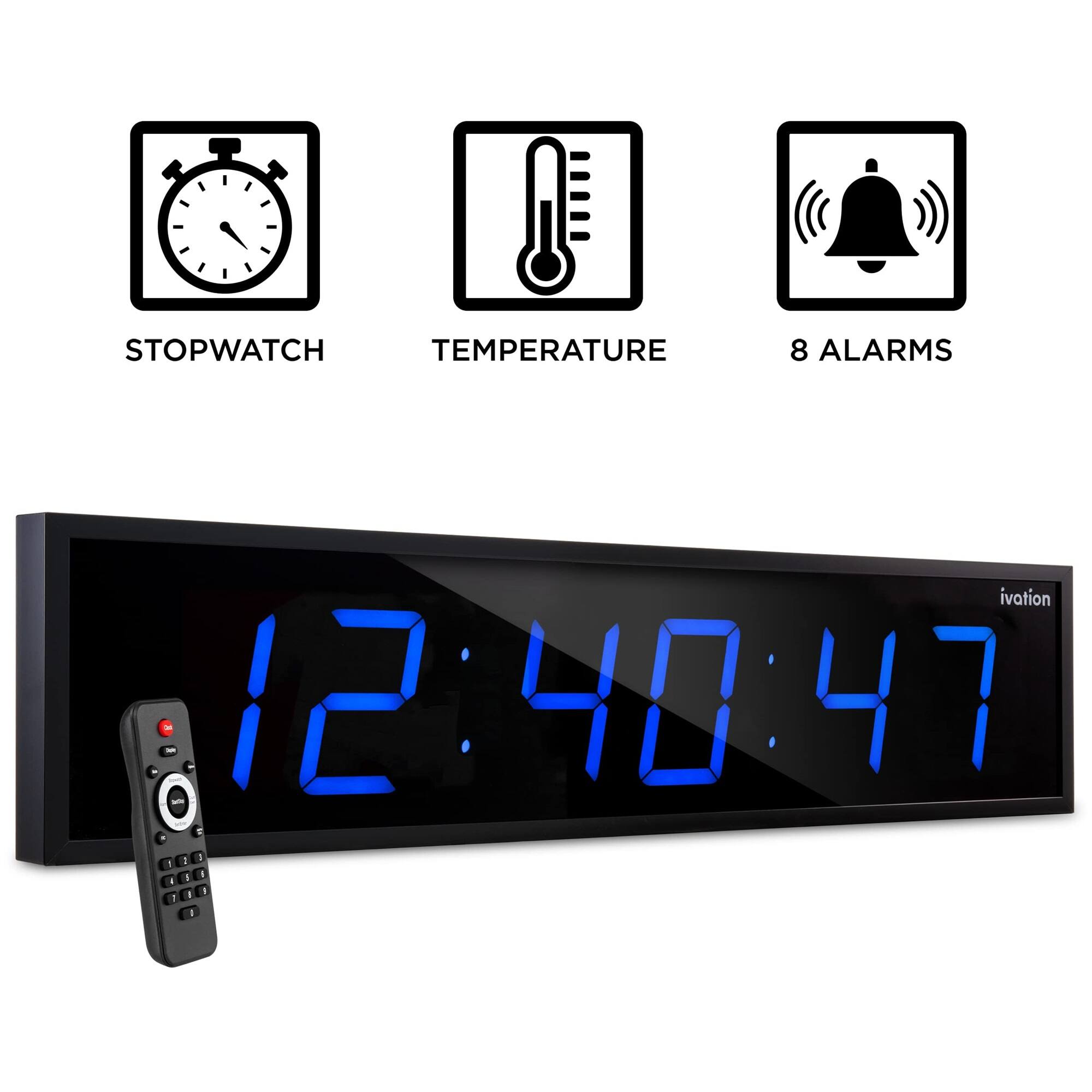 Ivation Large Digital Clock, 72" Led Wall Clock with Stopwatch, Alarms ...