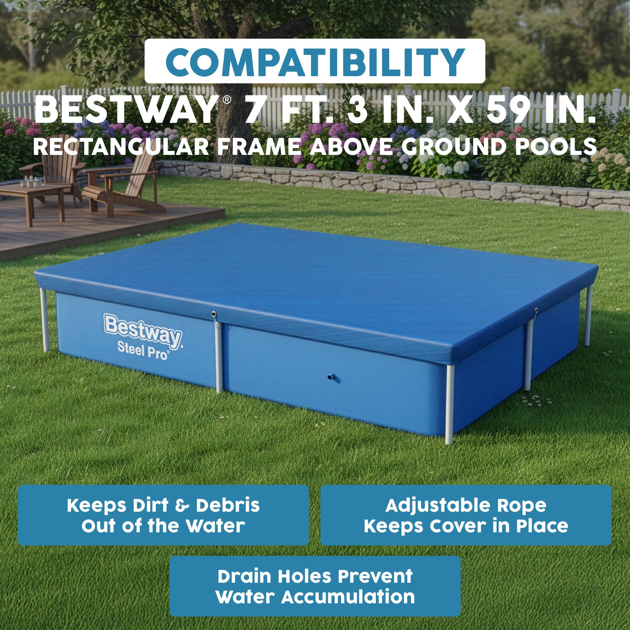 Bestway Flowclear Rectangle 7'4" x 60" Above Ground Swim Pool Cover ...