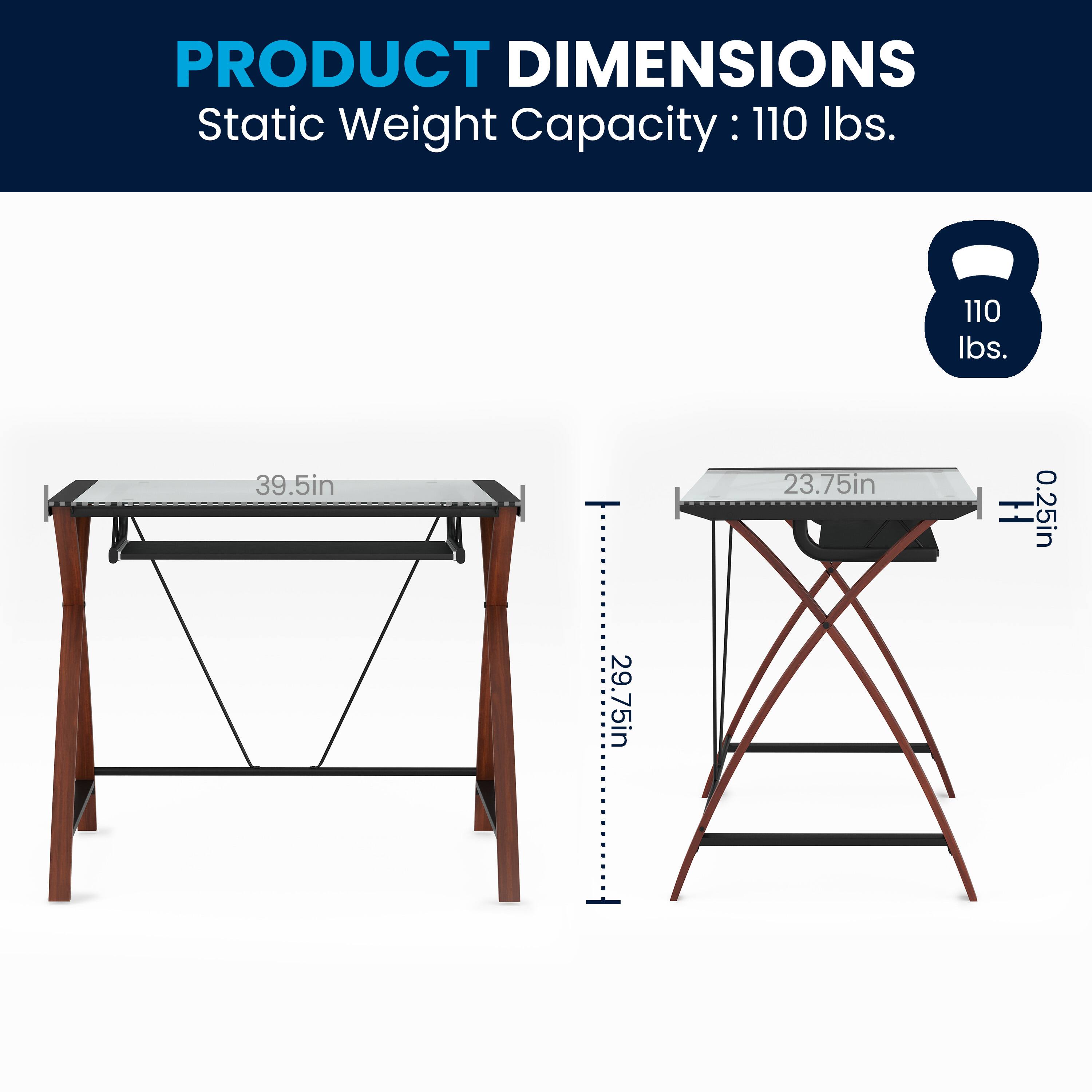 Emma + Oliver Glass Computer Desk Pull Out Keyboard Tray & Crisscross ...