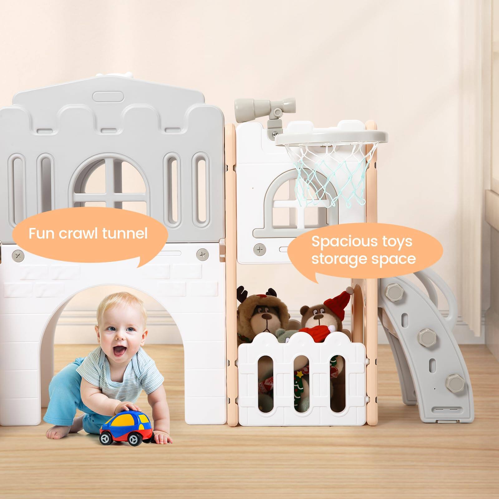 Jojoka 8 in 1 Toddler Slide Playset with Climber, Tunnel,Basketball ...