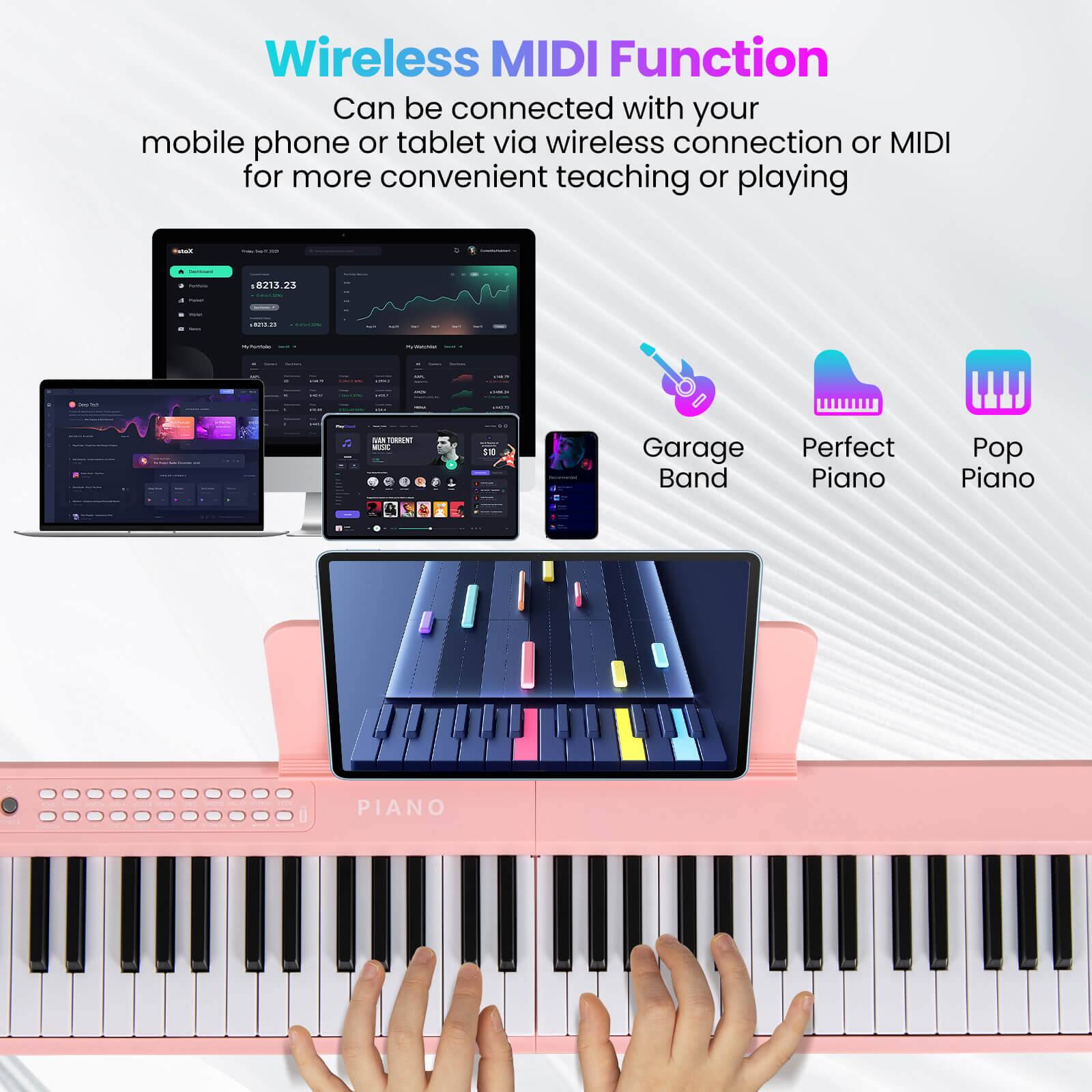 Costway 88 Key Folding Piano Keyboard with Wireless MIDI Dual Speakers ...