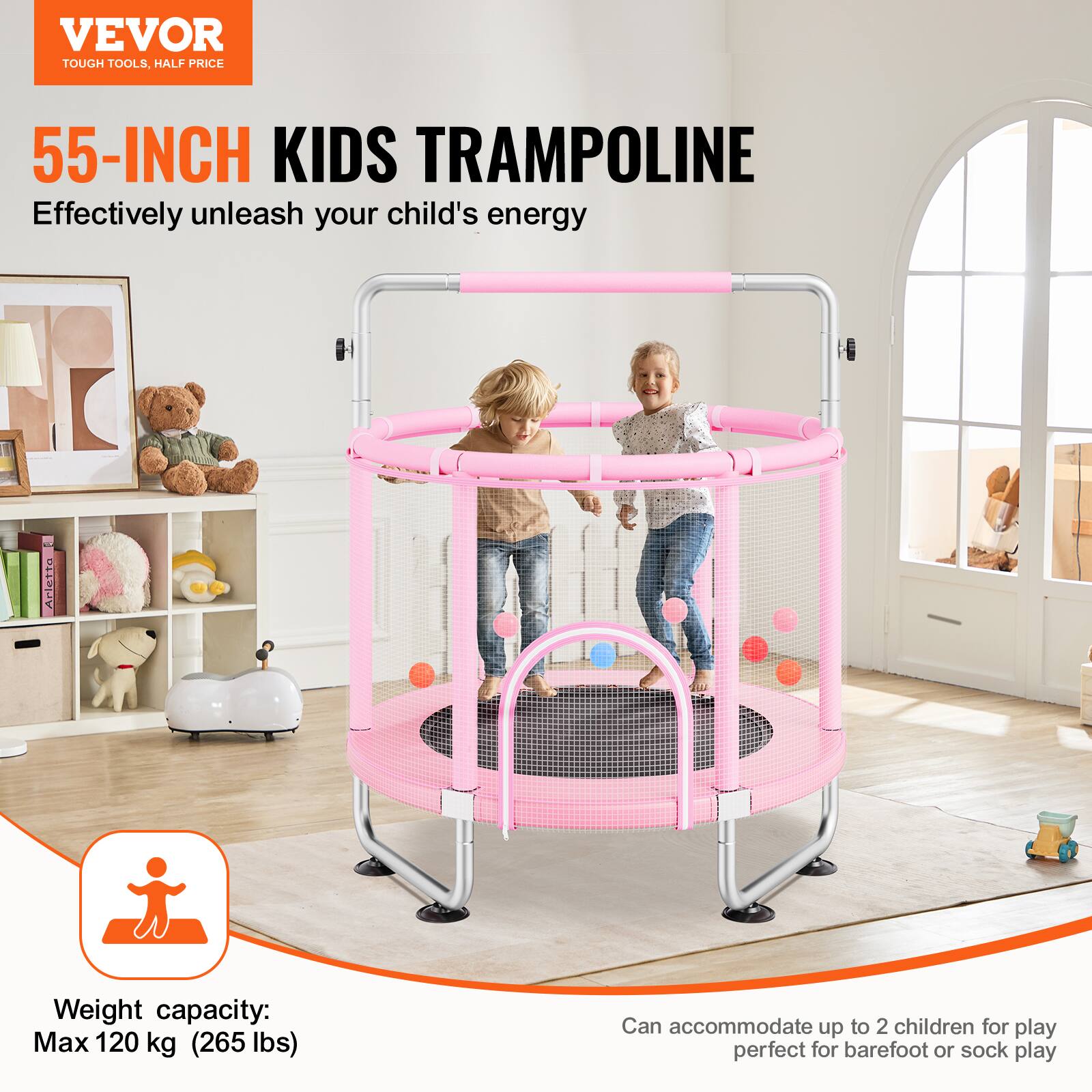 VEVOR 55" Kids Trampoline, 4.6FT Indoor Outdoor Trampoline, Mini ...