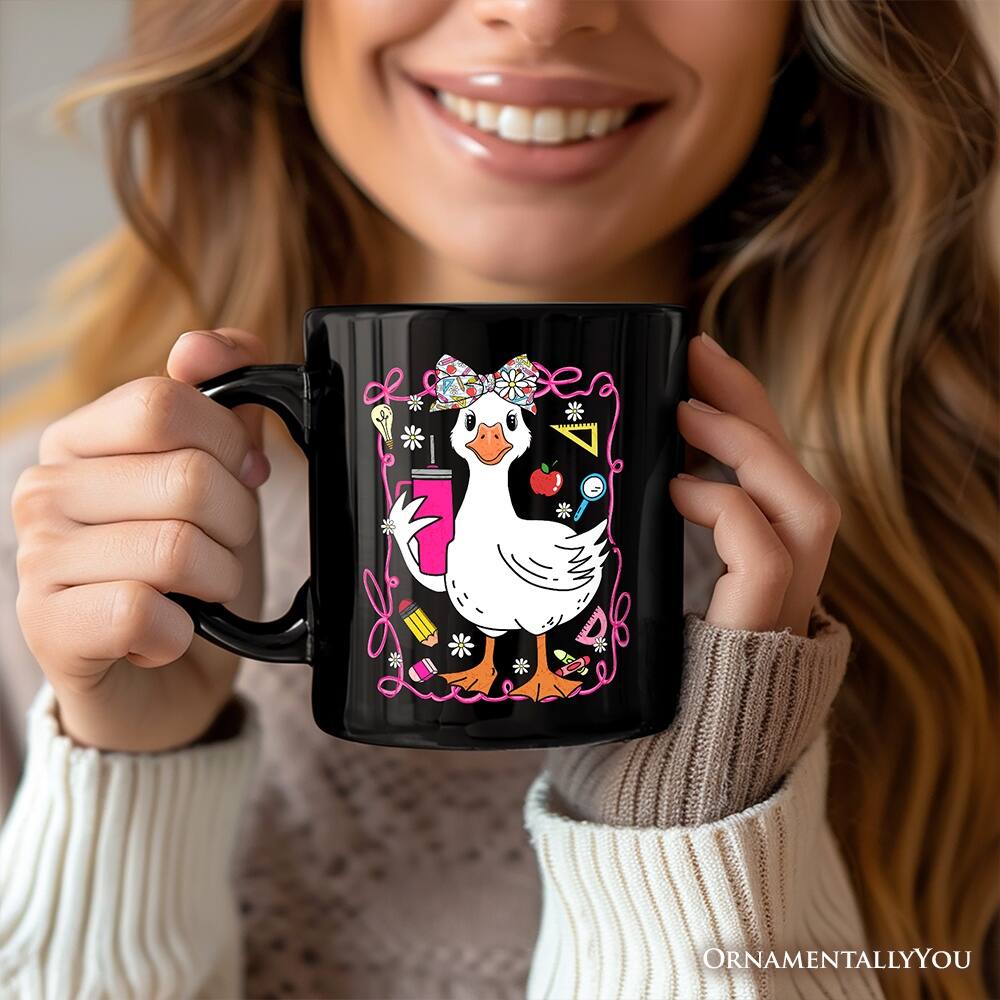 OrnamentallyYou Coquette Teacher Goose Mug, Funny Gift Black BLACK ...