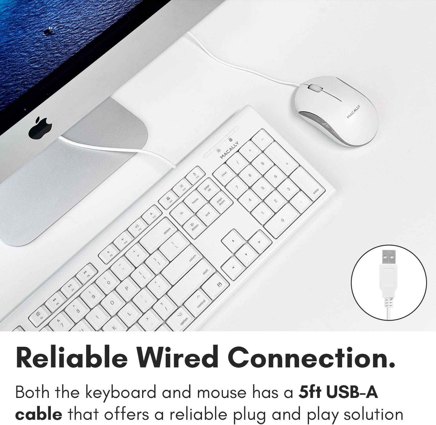 Macally Full Size USB Wired Mac Keyboard and Mouse Combo Compatible ...