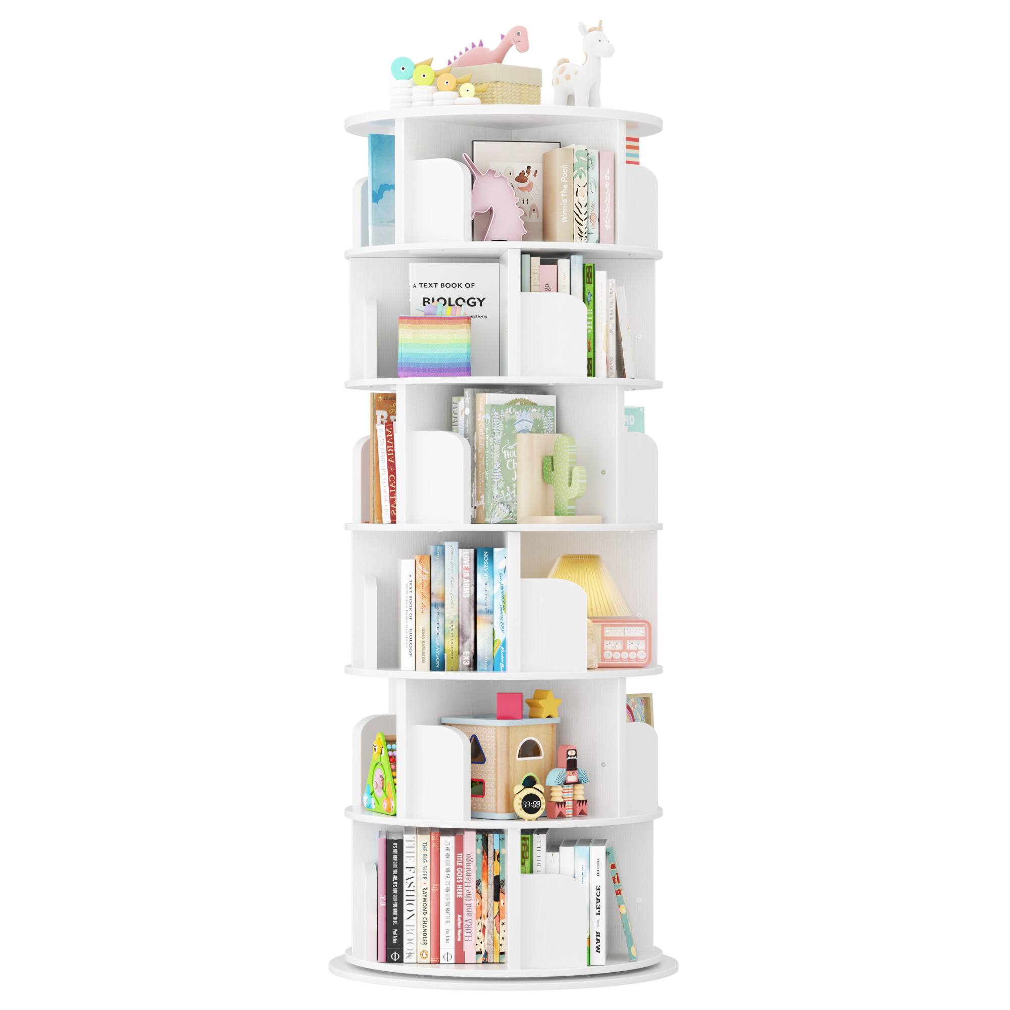Aheaplus 6 Tier Rotating Wood Bookshelf Tower 360° Revolving Narrow ...