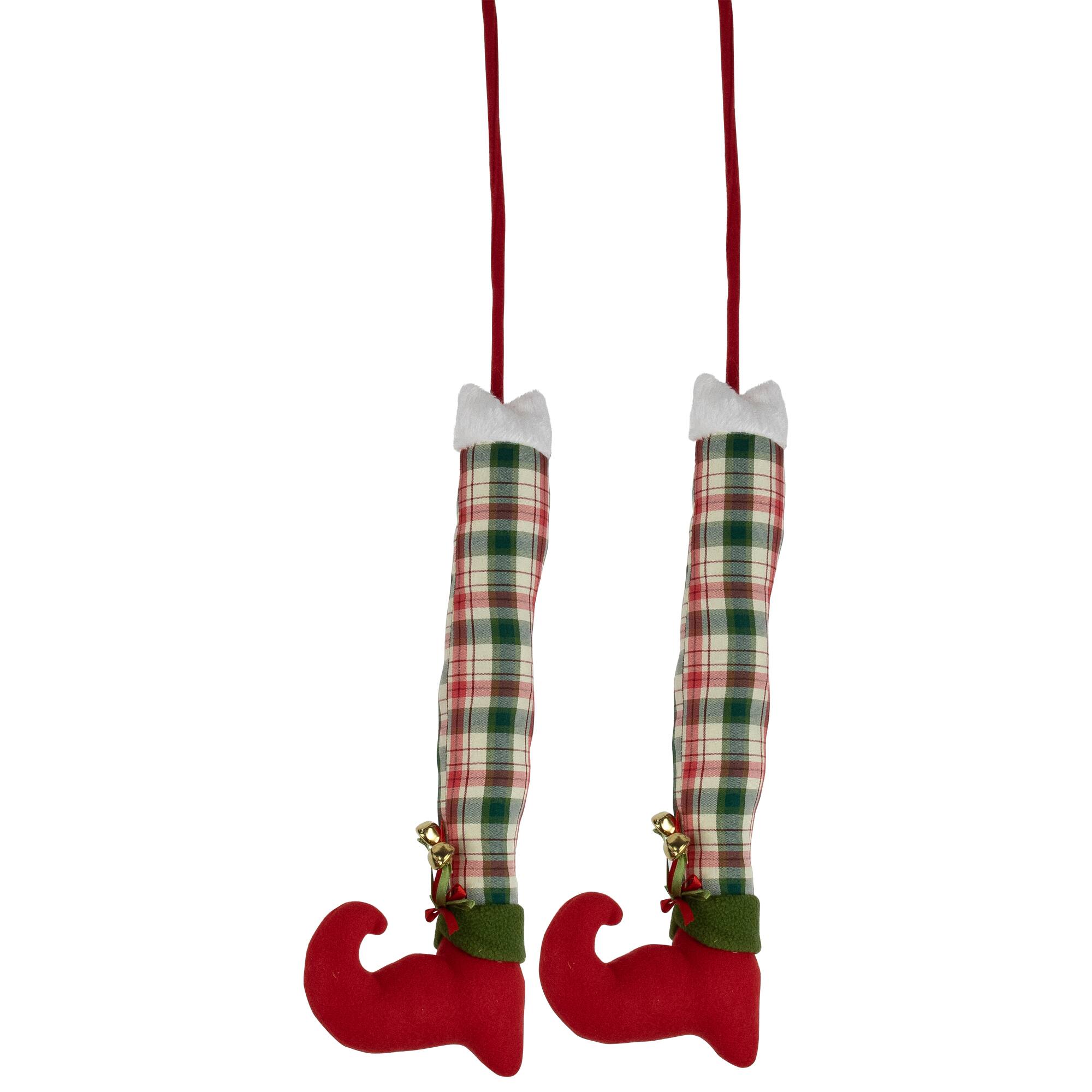Northlight Set of 2 Red and Plaid Plush Elf Leg Christmas Picks 30 ...