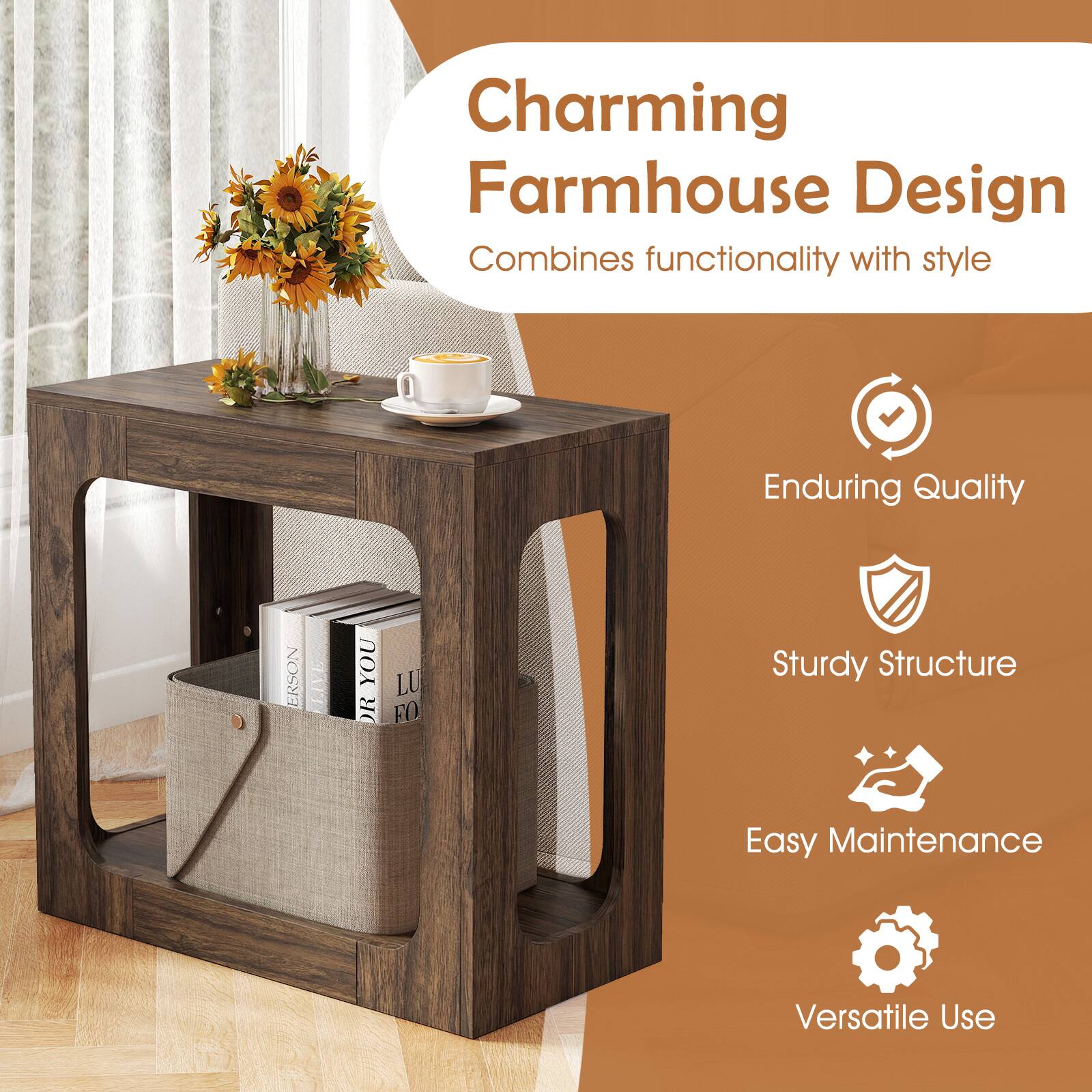 Costway 2 PCS 2 Tier End Table with Storage Shelf Hollow out Design for ...