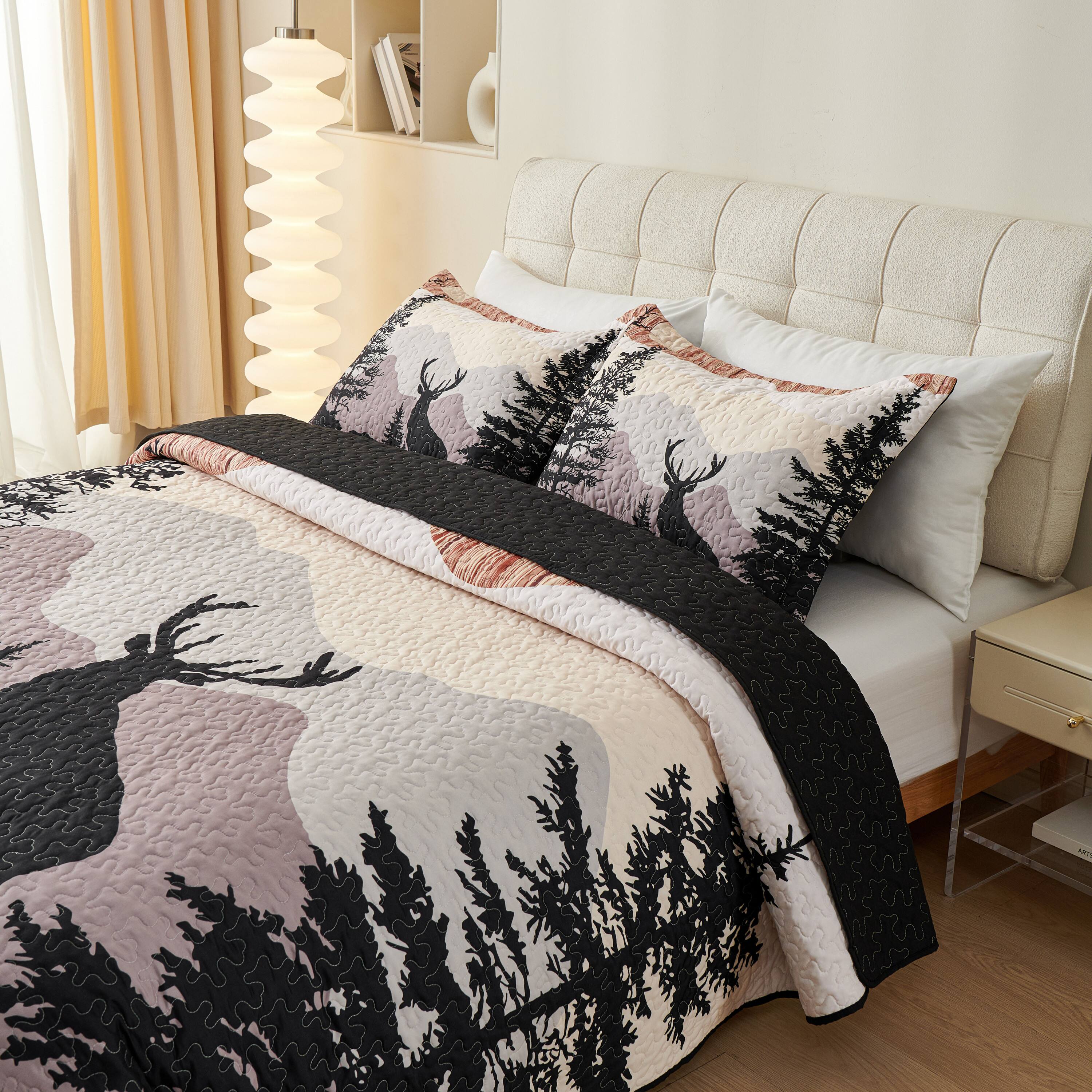 MarCielo 3 Pcs Cabin Lodge Rustic Country Quilt Bedspread Set Gray ...