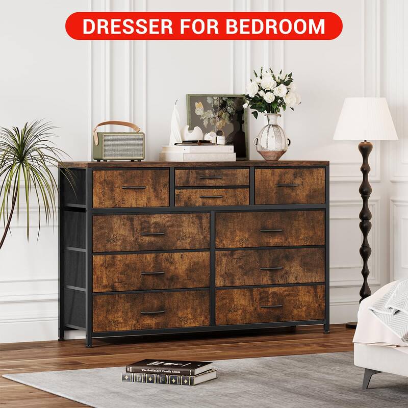 Qeetex 10 Drawer Dresser TV Stand, Storage Unit for Bedroom ...
