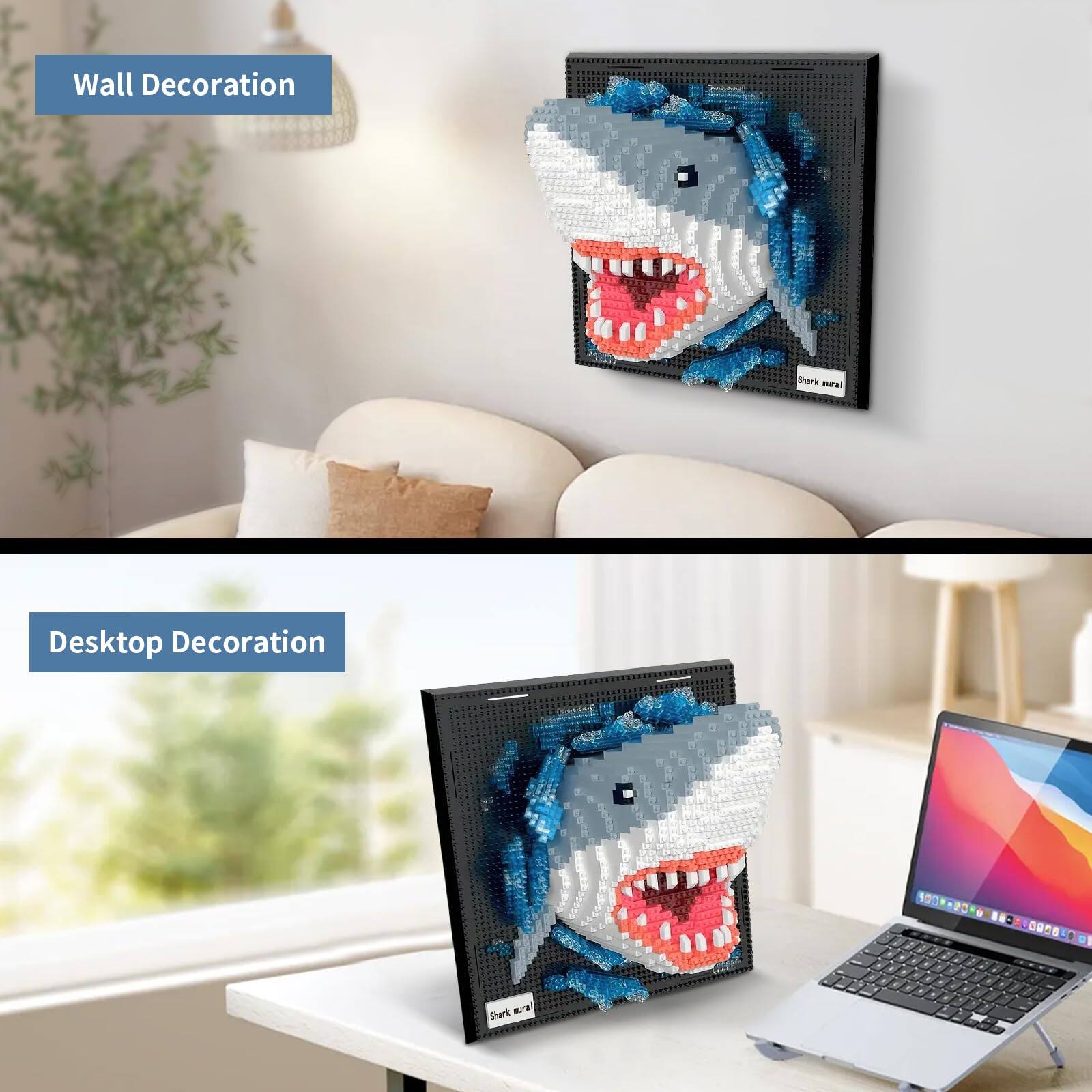 EZTW1 Shark Animal 3d Wall Art Mini Building Blocks Set For Adults Home ...