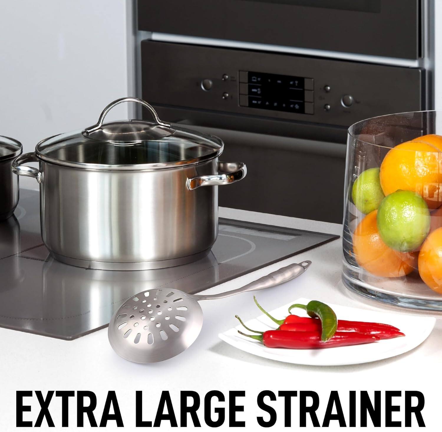 Zulay Kitchen Stainless Steel Slotted Spoon 14.5” Large Skimmer Frying ...