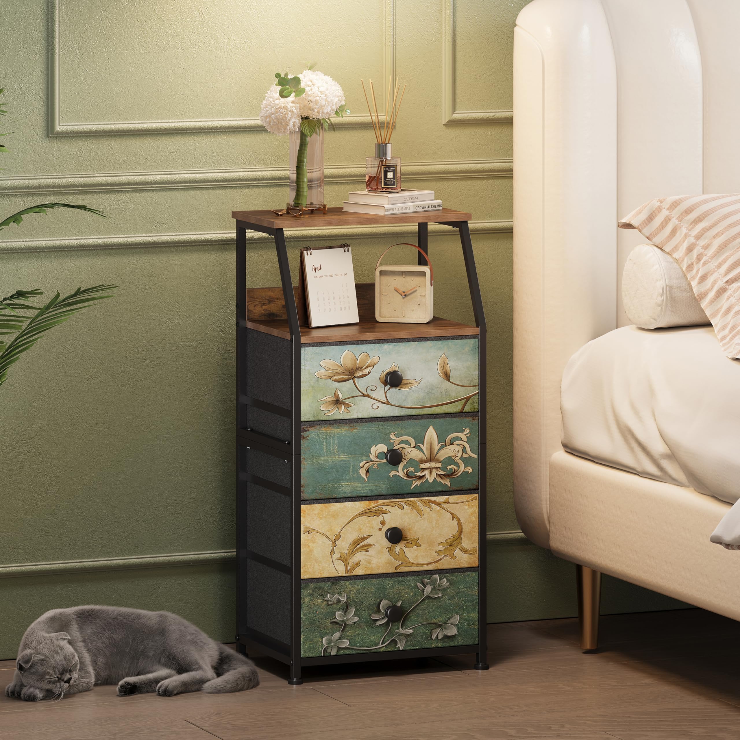 PO3TICJUNKI3 Dresser With Fabric Drawers Nightstand 2 Tier Shelf ...
