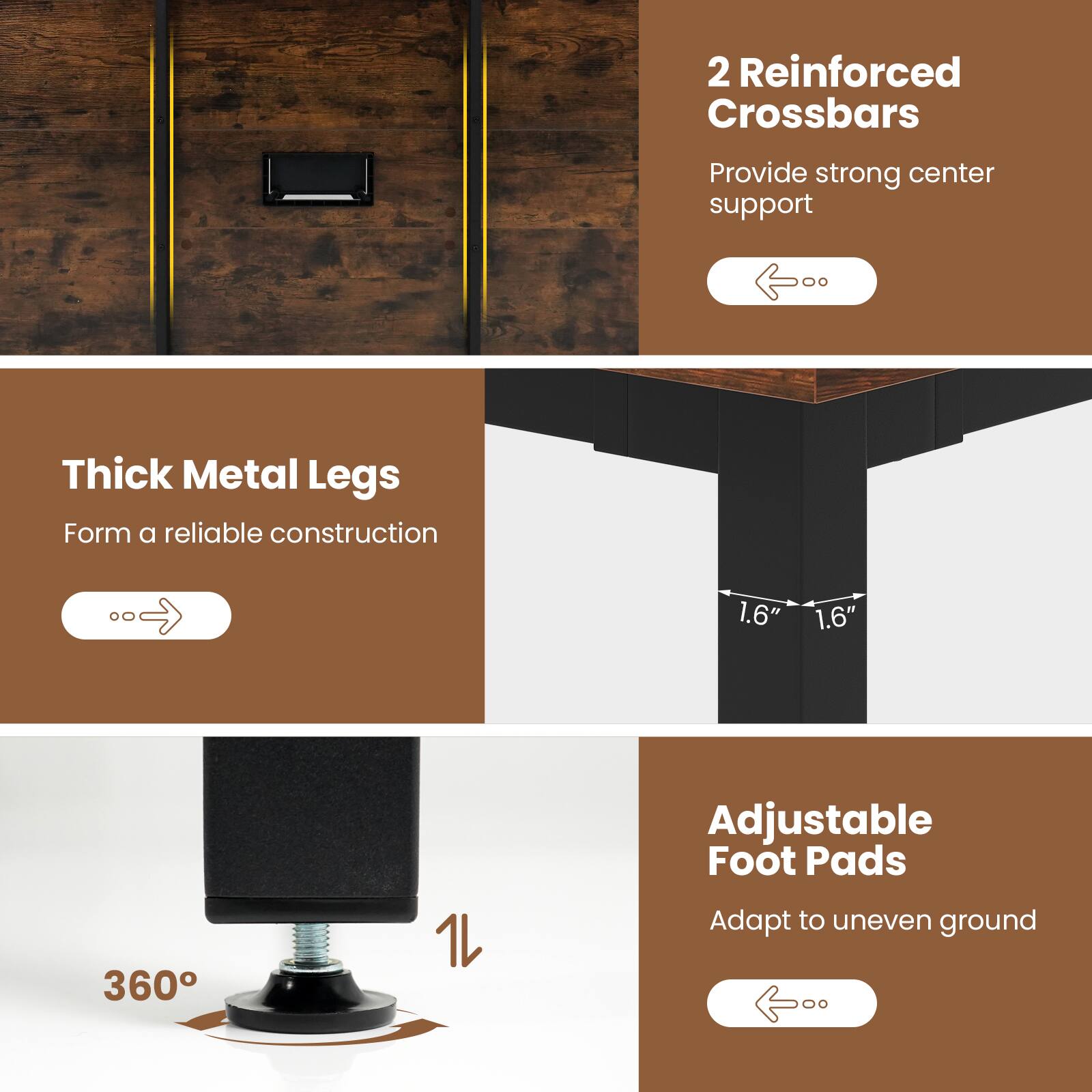 Gymax 2PCS Large Office Table w/ Cable Grommet Sturdy Metal Legs for ...