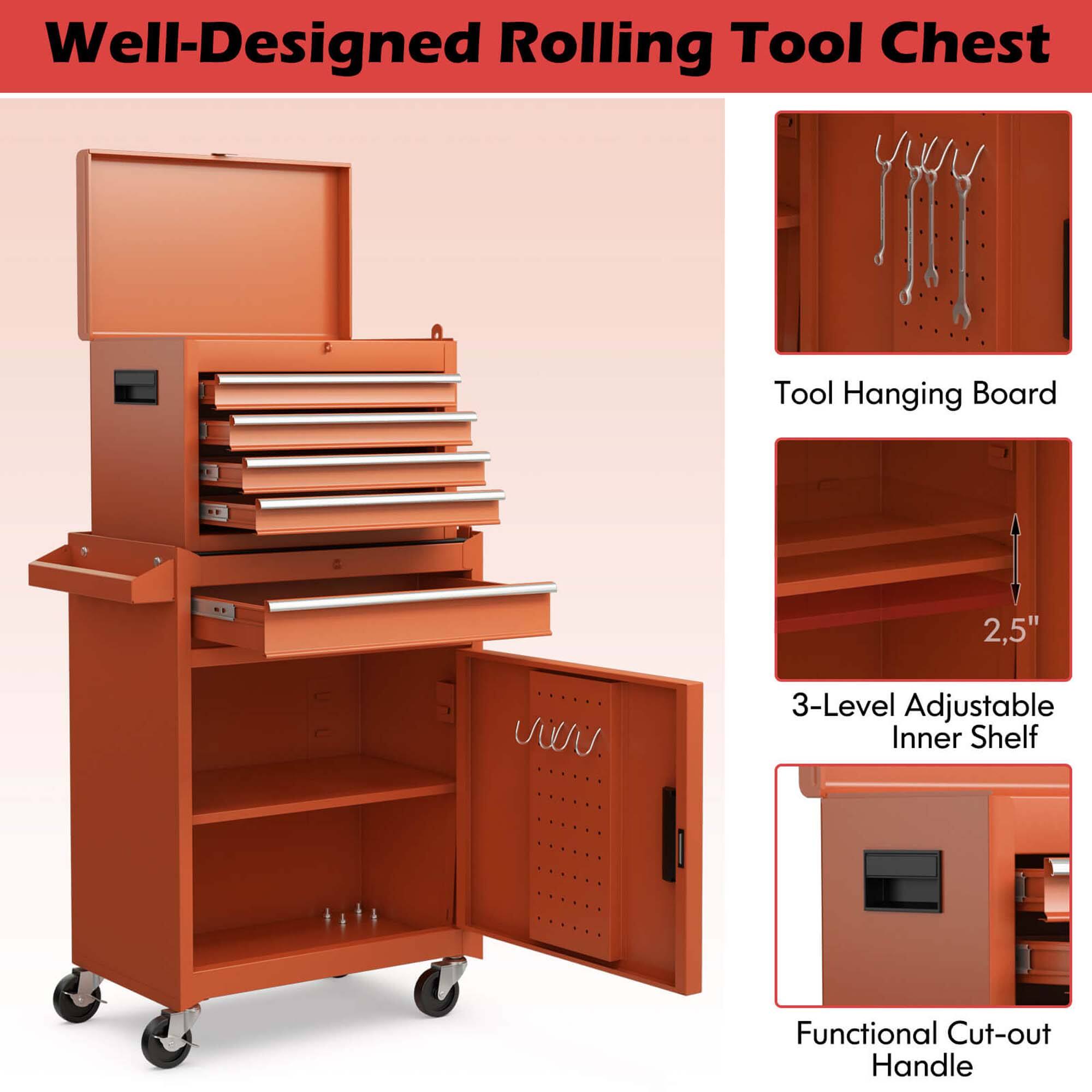 Costway 2 in 1 Tool Chest & Cabinet with Sliding Drawers Rolling Garage ...