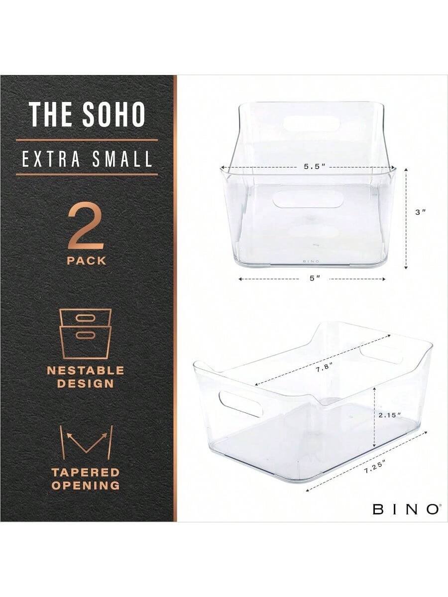 Live At Space Plastic Storage Bins Small 2 Pack, White SOHO Pantry Organizers and Fridge ...