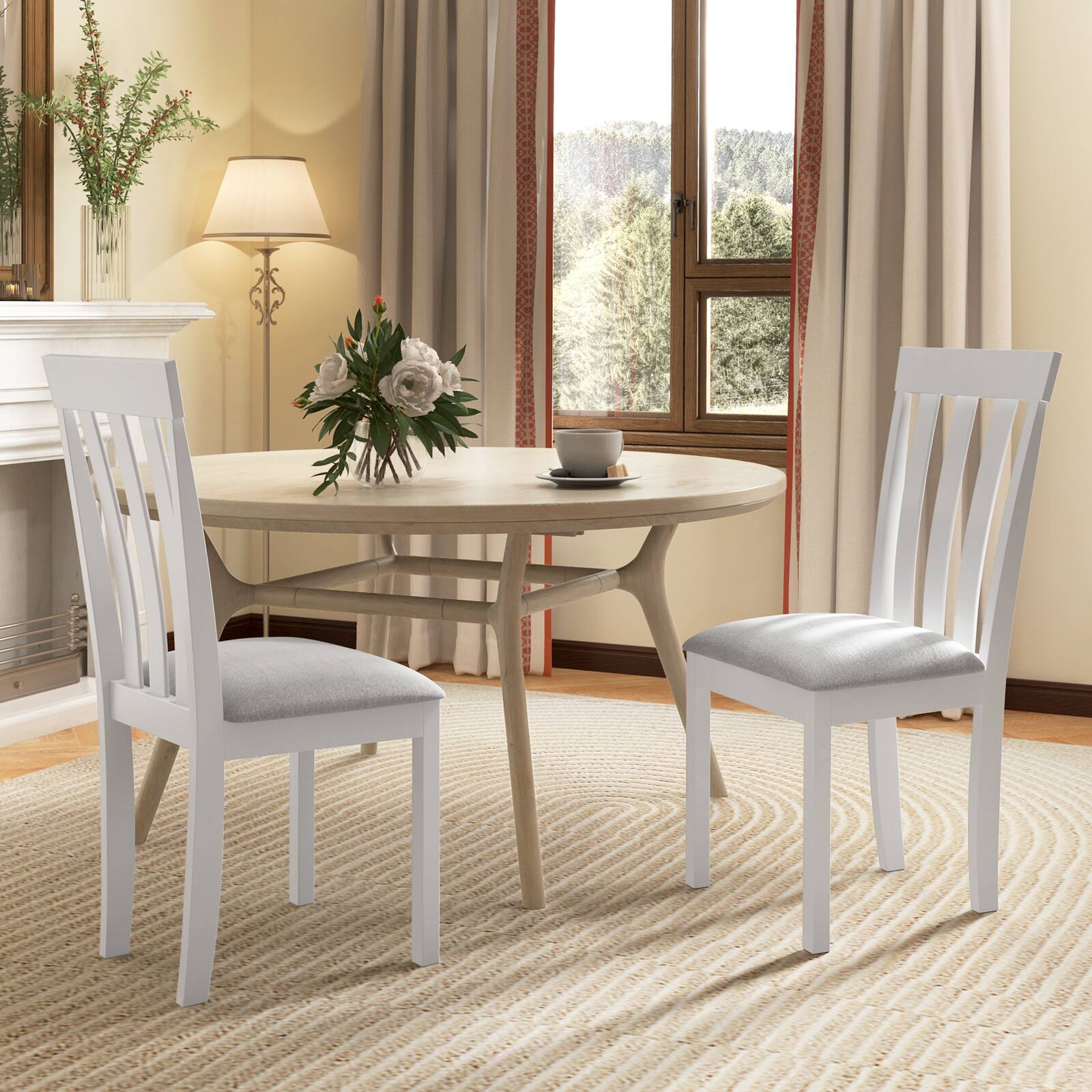 Costway Dining Chair Set of 2 Upholstered Wooden Chairs with Padded ...