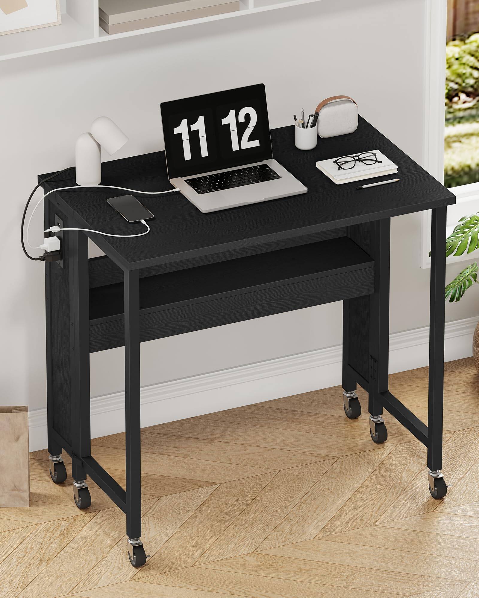 Dazzling Pops 31.5 Modern Folding Computer Desk with Power Outlets ...