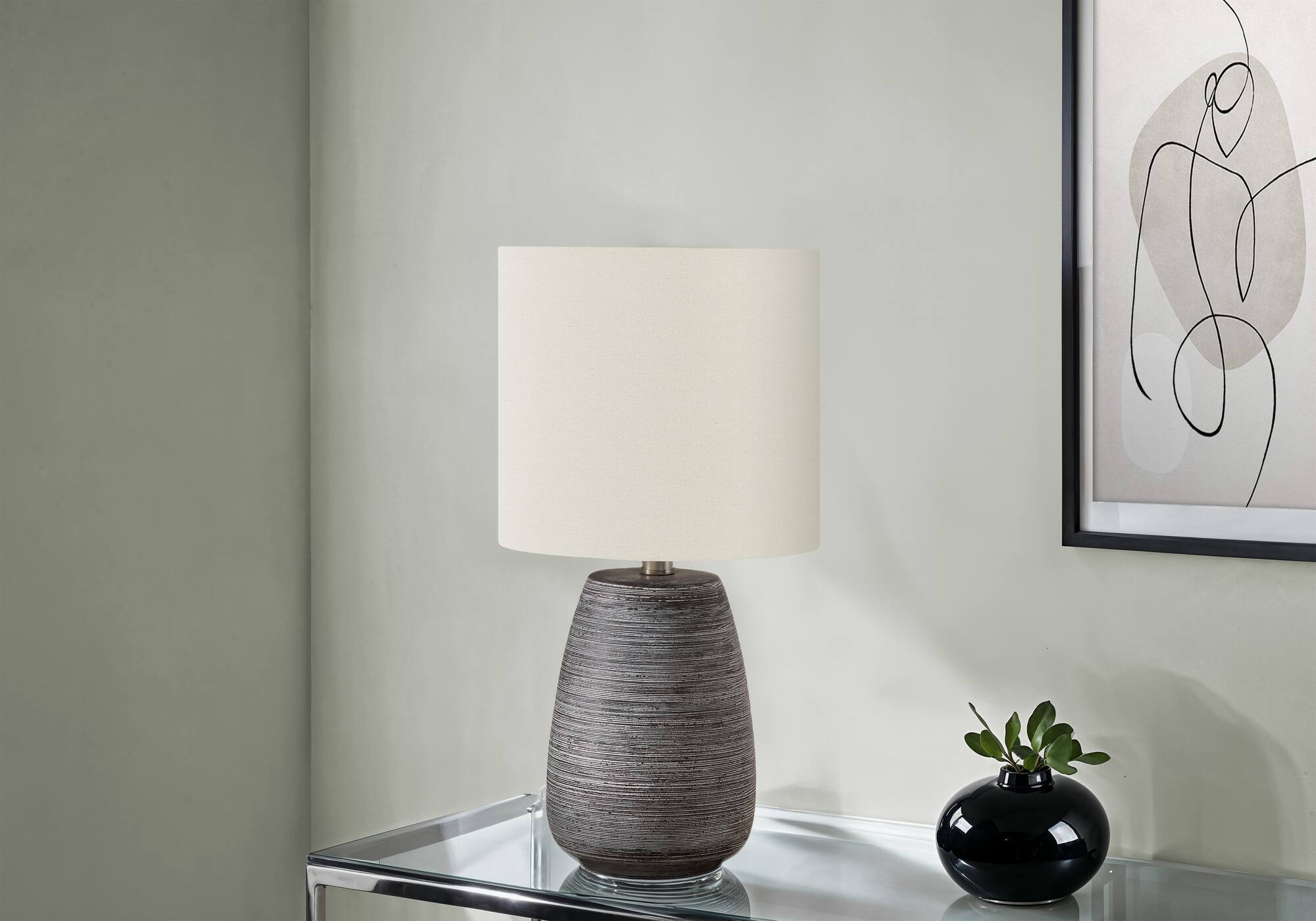 APRILSOUL Lighting 19inh Table Lamp Grey Ceramic Ivory / Cream Shade ...