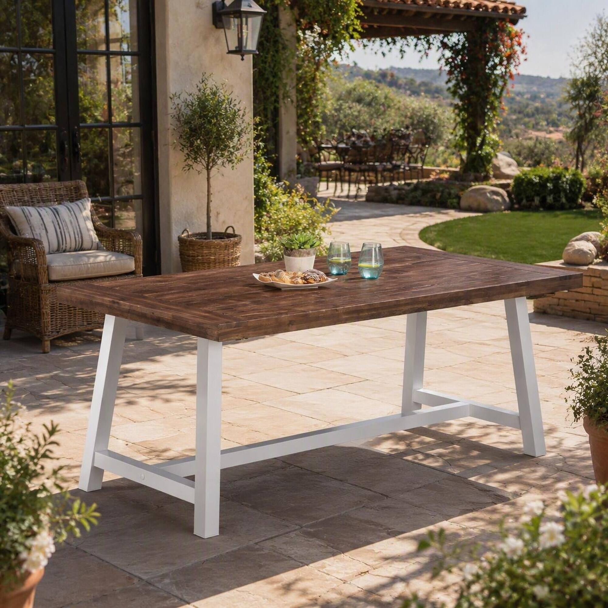 RYHNUYNE Outdoor Dining Table,Dark Brown Sandblast Finish Acacia Wood ...