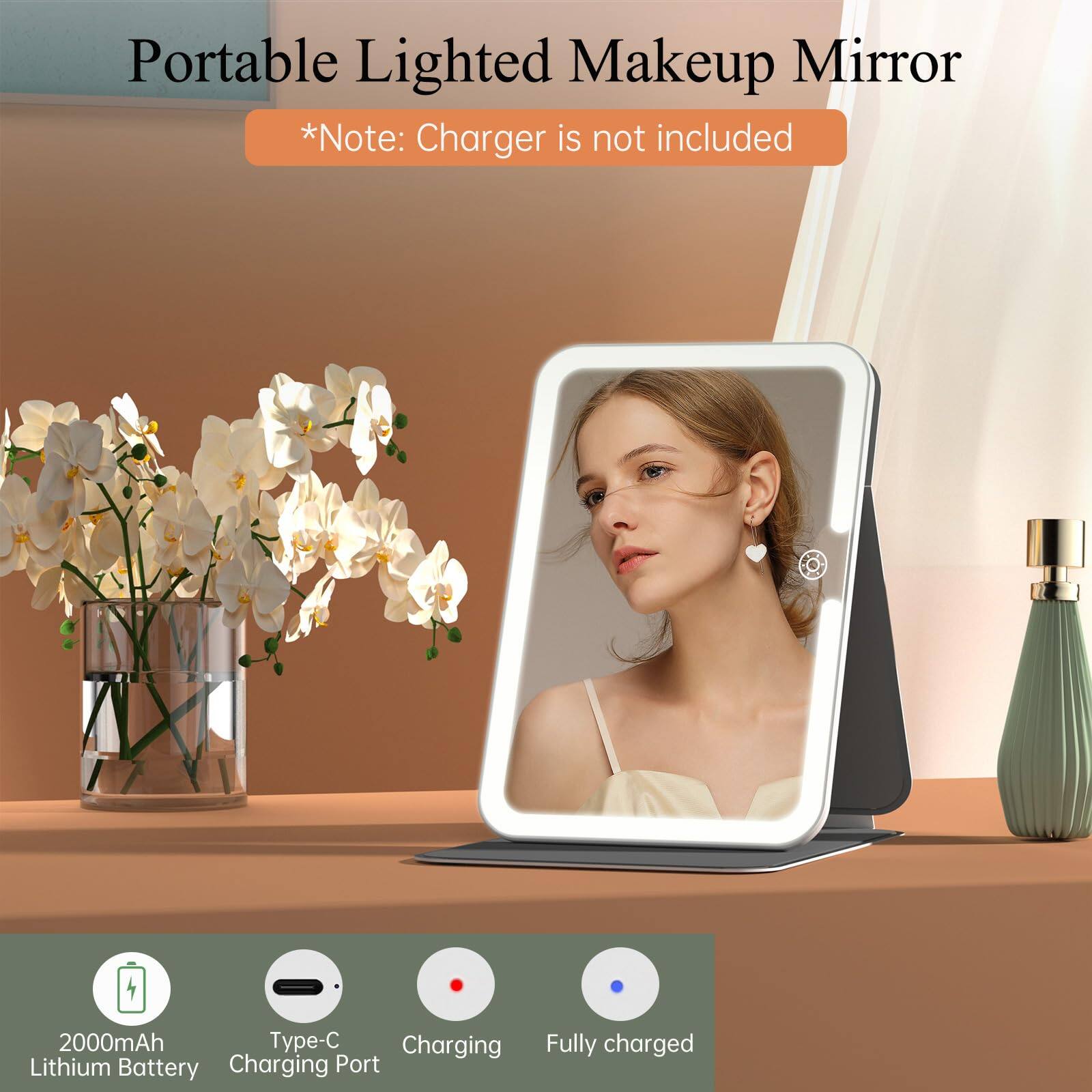 Pacoar Cade Rechargeable Travel Lighted Makeup Vanity Mirror With Pu ...